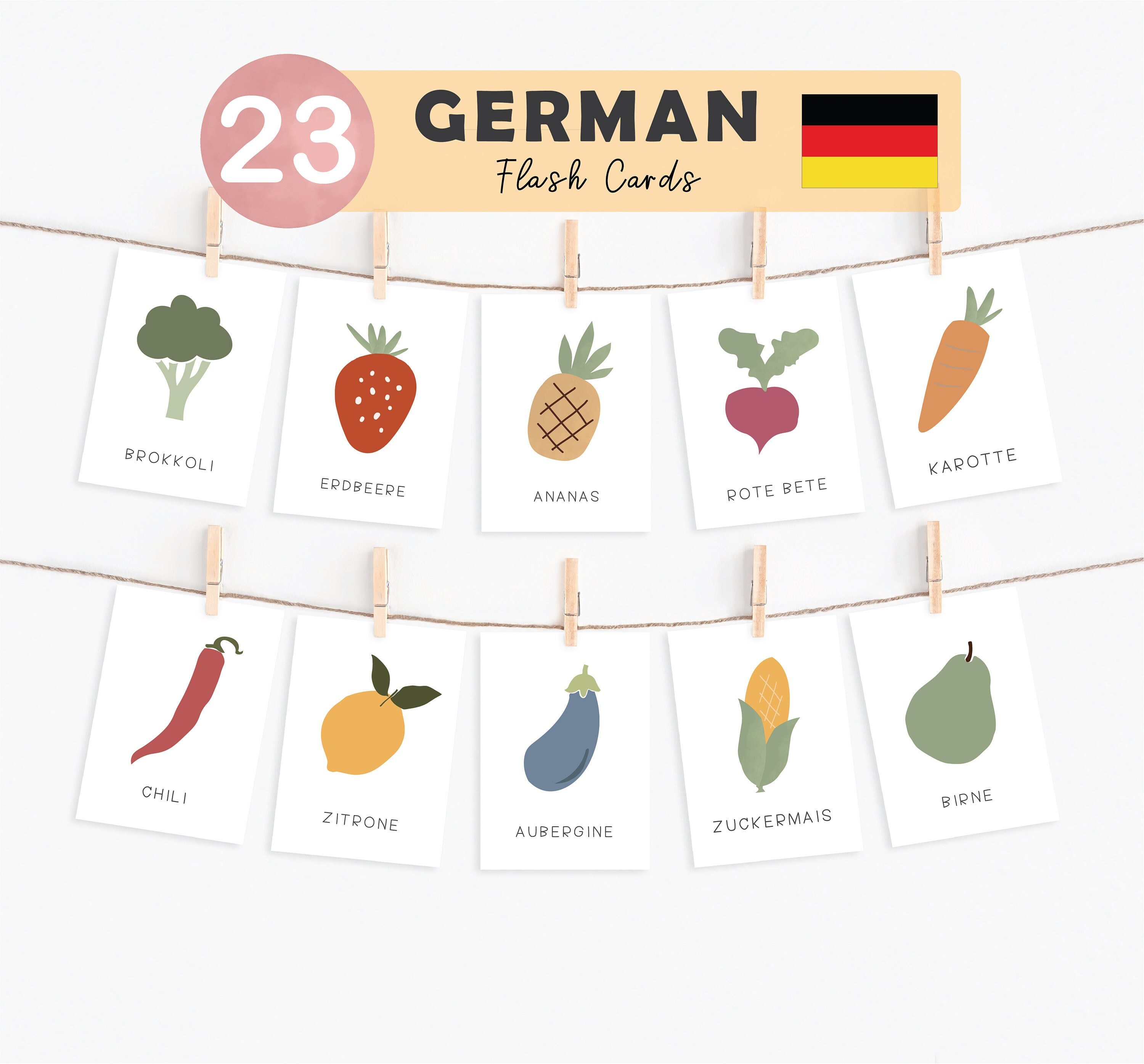 German Flashcards Fruits Print Vegetables Poster German Language German ...