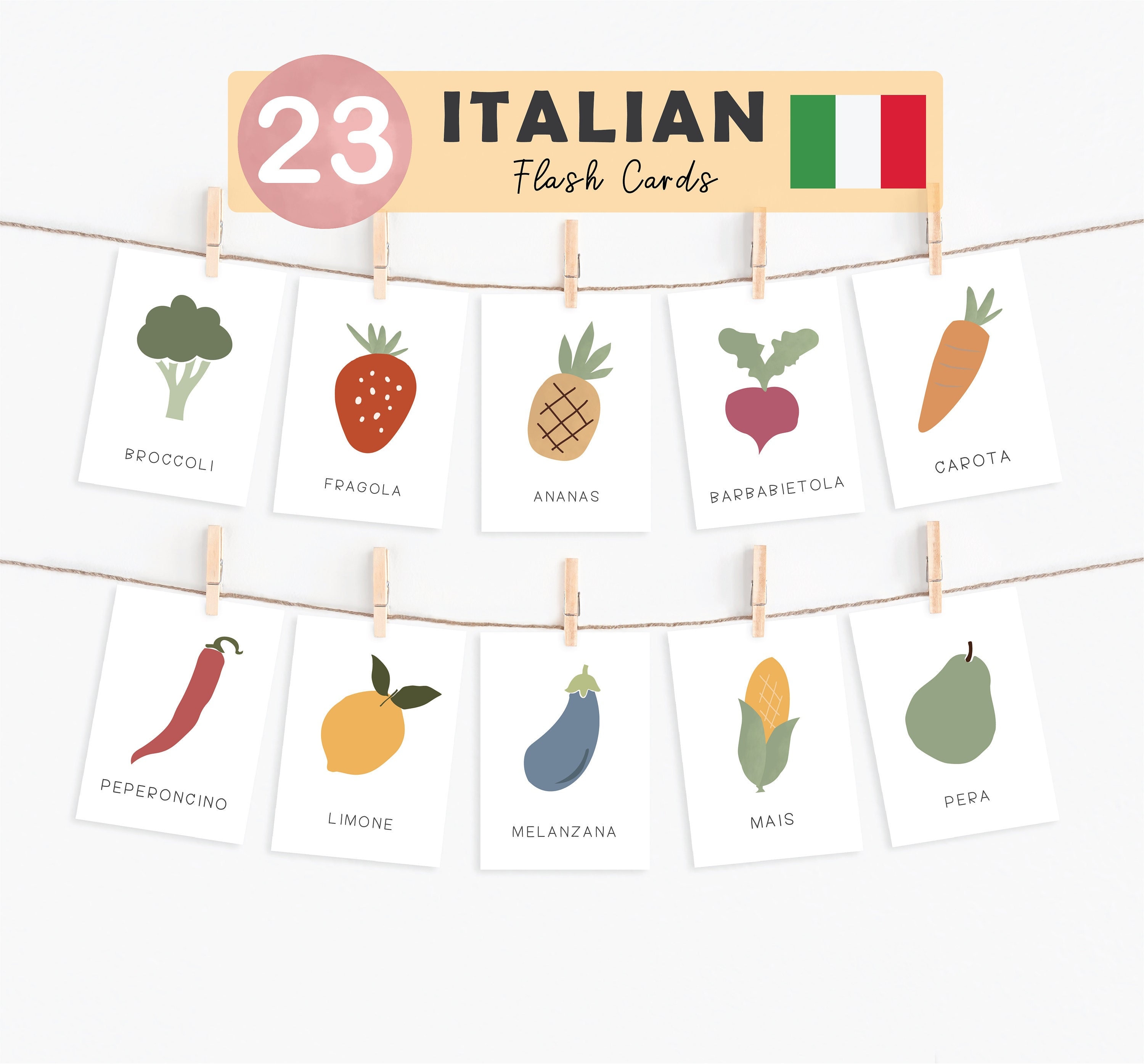 Italian Fruits Vegetables Flashcards Italian Language Italian Teacher ...