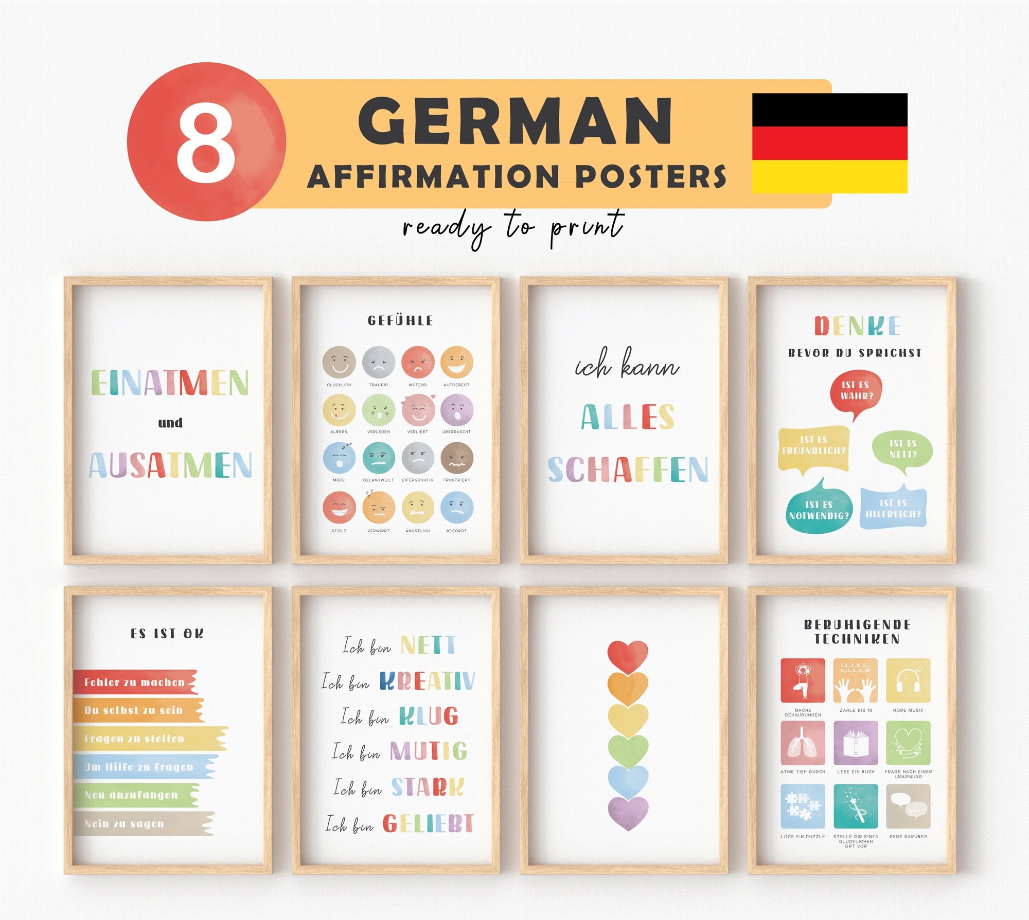German Positive Affirmations for Kids Motivational Poster Daily ...