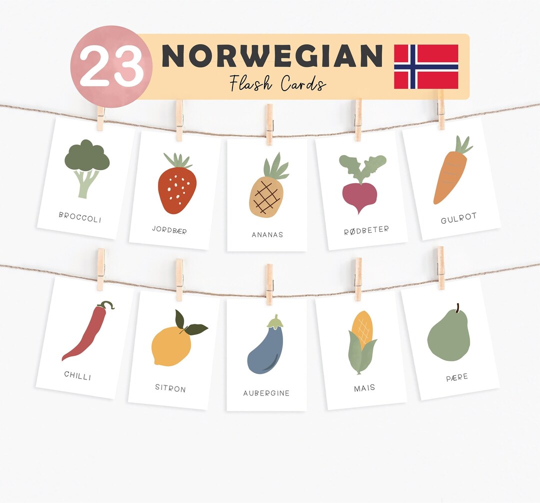 Norwegian Fruits Vegetables Flash Cards Norwegian Flashcards for Kids ...