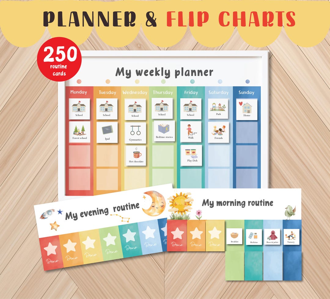 Kids Daily Planner & Morning and Evening Routine Chart Set – Children’s ...