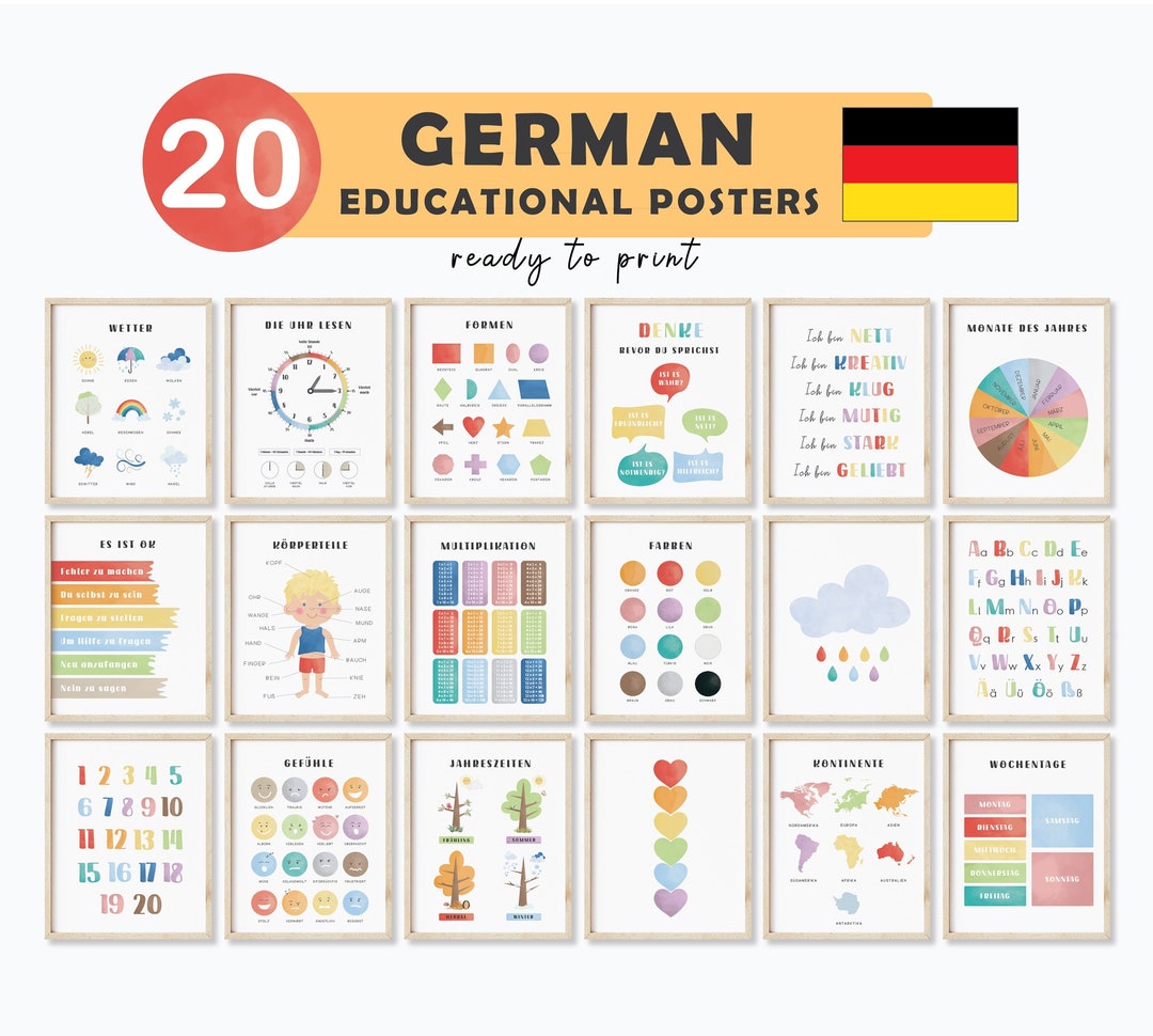 German Learning Poster for Kids | Boho Homeschool Printables ...