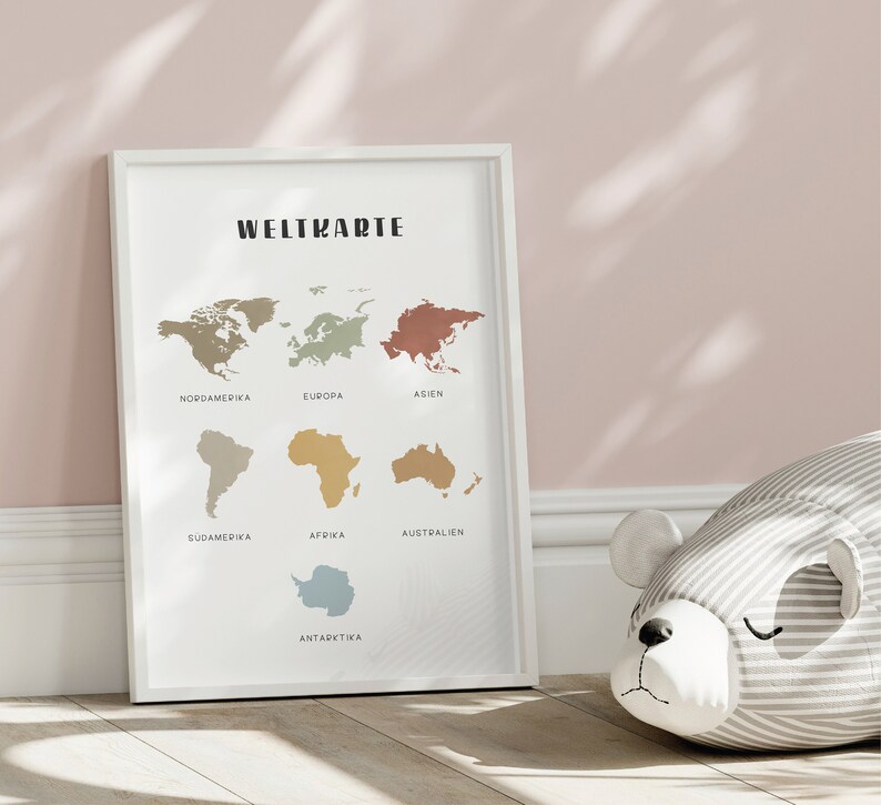 Weltkarte Poster German Learning World Map Poster Continents Poster ...