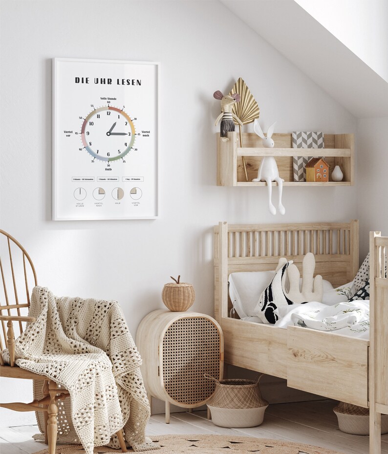 Telling Time Print Clock Reading Time Poster German Language Montessori ...