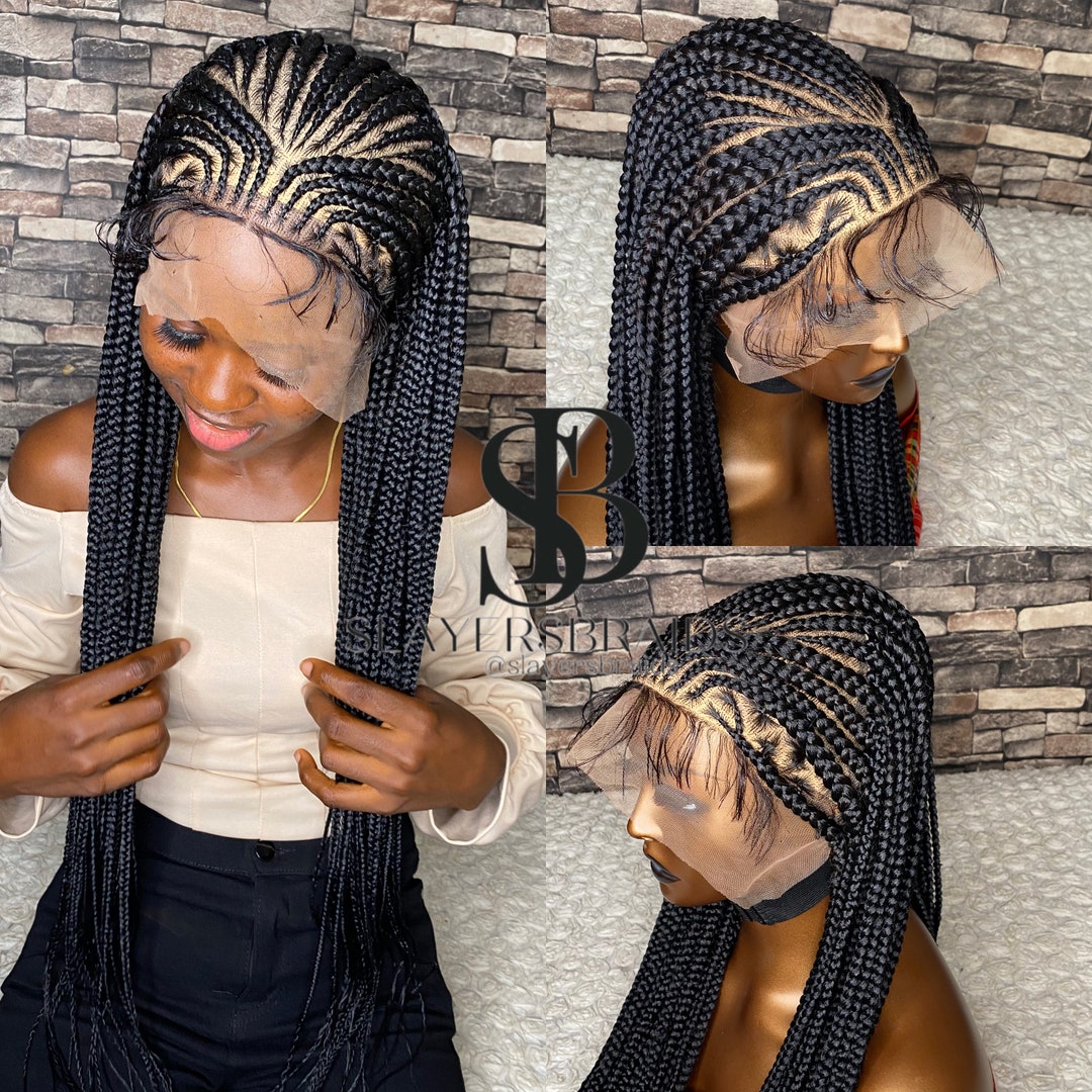Ghana Weaving Cornrow Fulani Braided Wig for Black Women Lace Front ...