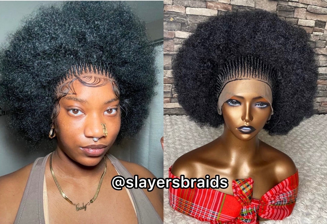 Ready to Ship Afro Puff Kinky Cornrow Braided Wig for Black Women Lace ...