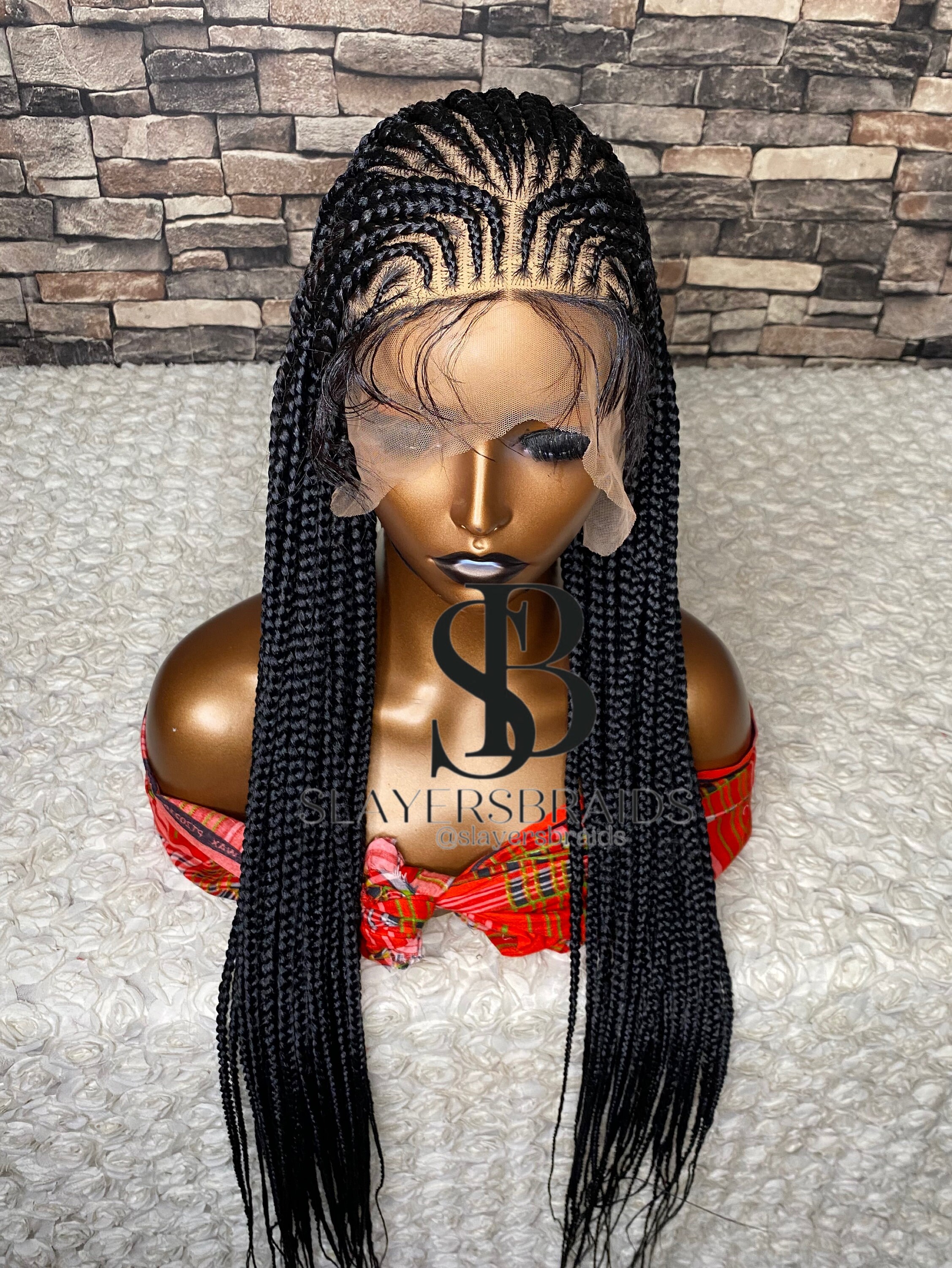 Ghana Weaving Cornrow Fulani Braided Wig For Black Women Lace Etsy