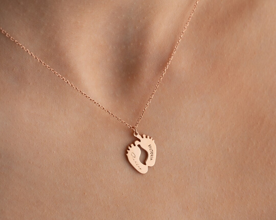 Sterling Silver Baby Feet Necklace: Personalized Footprint Charm, New ...
