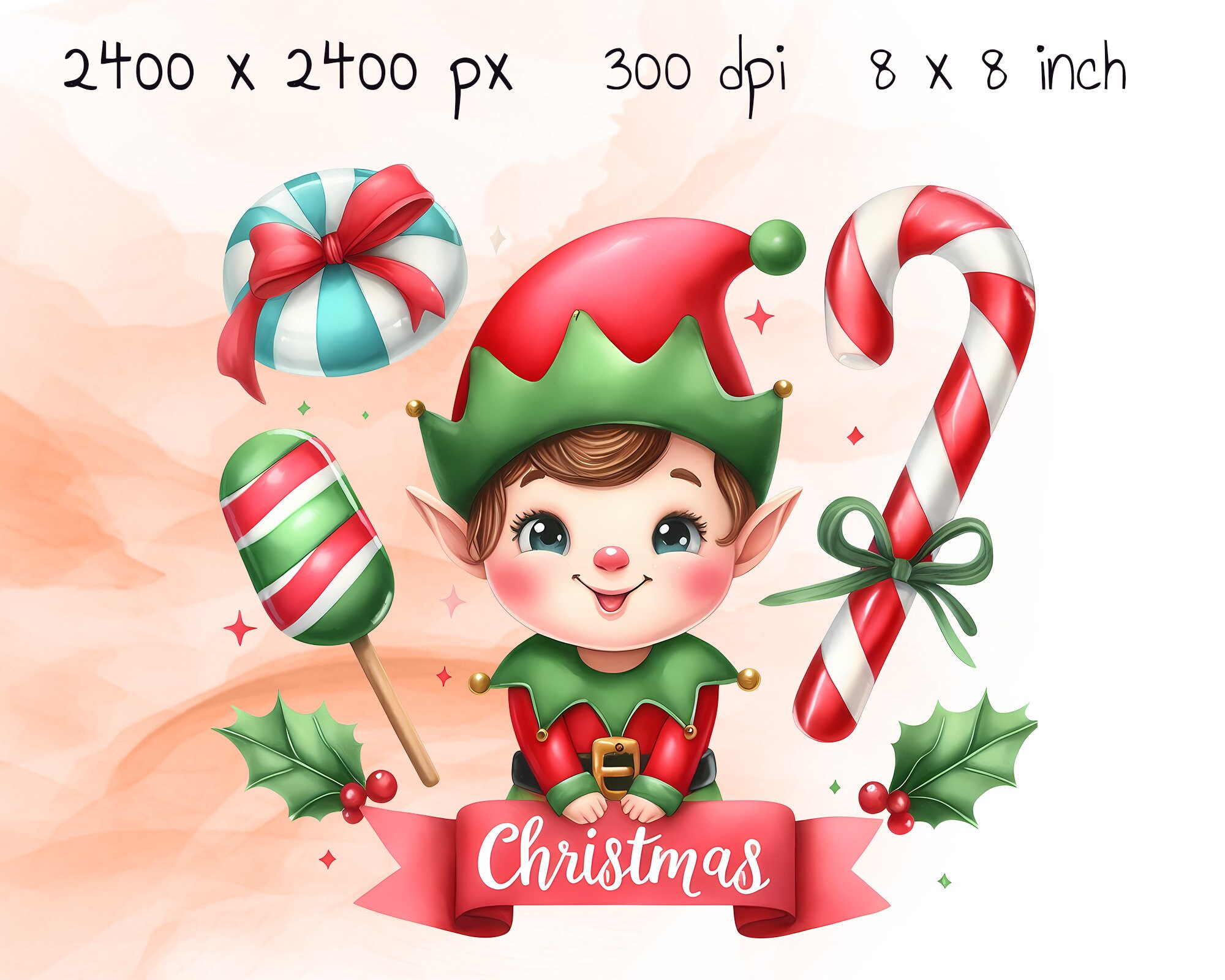 Watercolor Candy Elf Clipart, Candy Cane Pixie, Christmas Candies ...