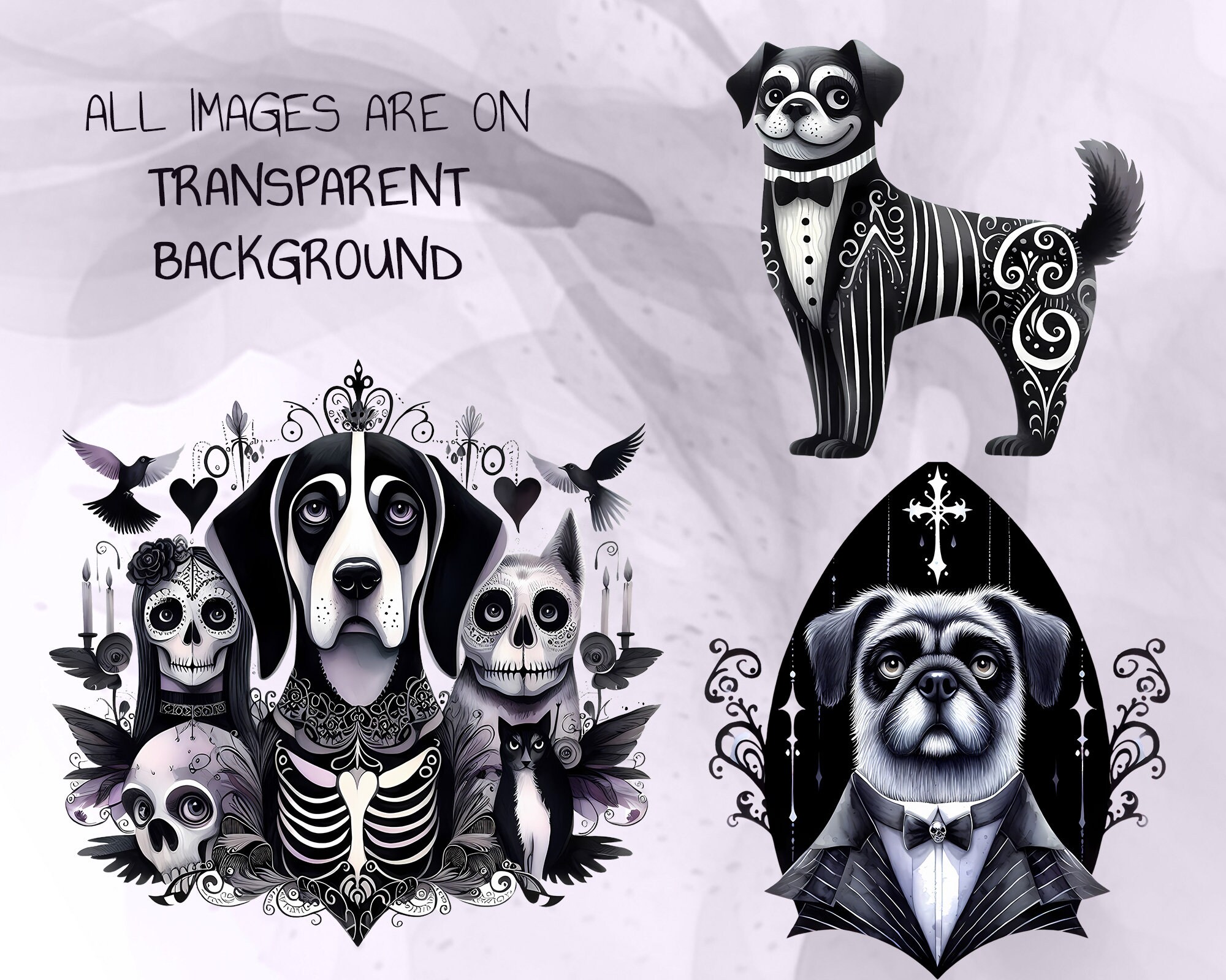 Watercolor Gothic Dog Clipart, Quirky Black Dog, Her Majesty Dog, King ...
