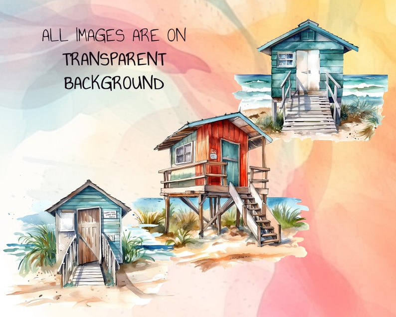 Watercolor Beach Hut Clipart Seaside Houses Summer Vacation - Etsy
