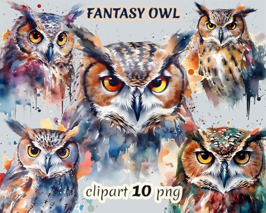 Watercolor Fantasy Owl Clipart Bundle, Colorful Owl,magician Bird ...