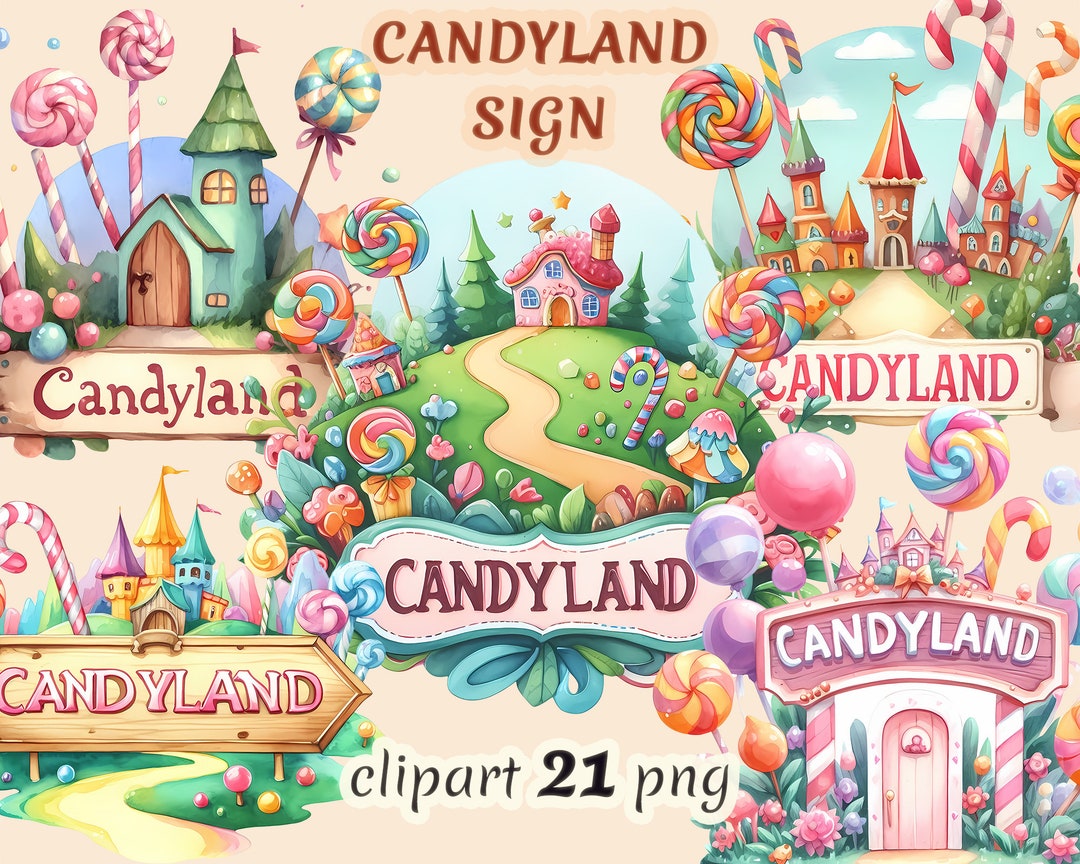 Watercolor Candyland Sign Clipart, Candyland Letters, Candy House ...