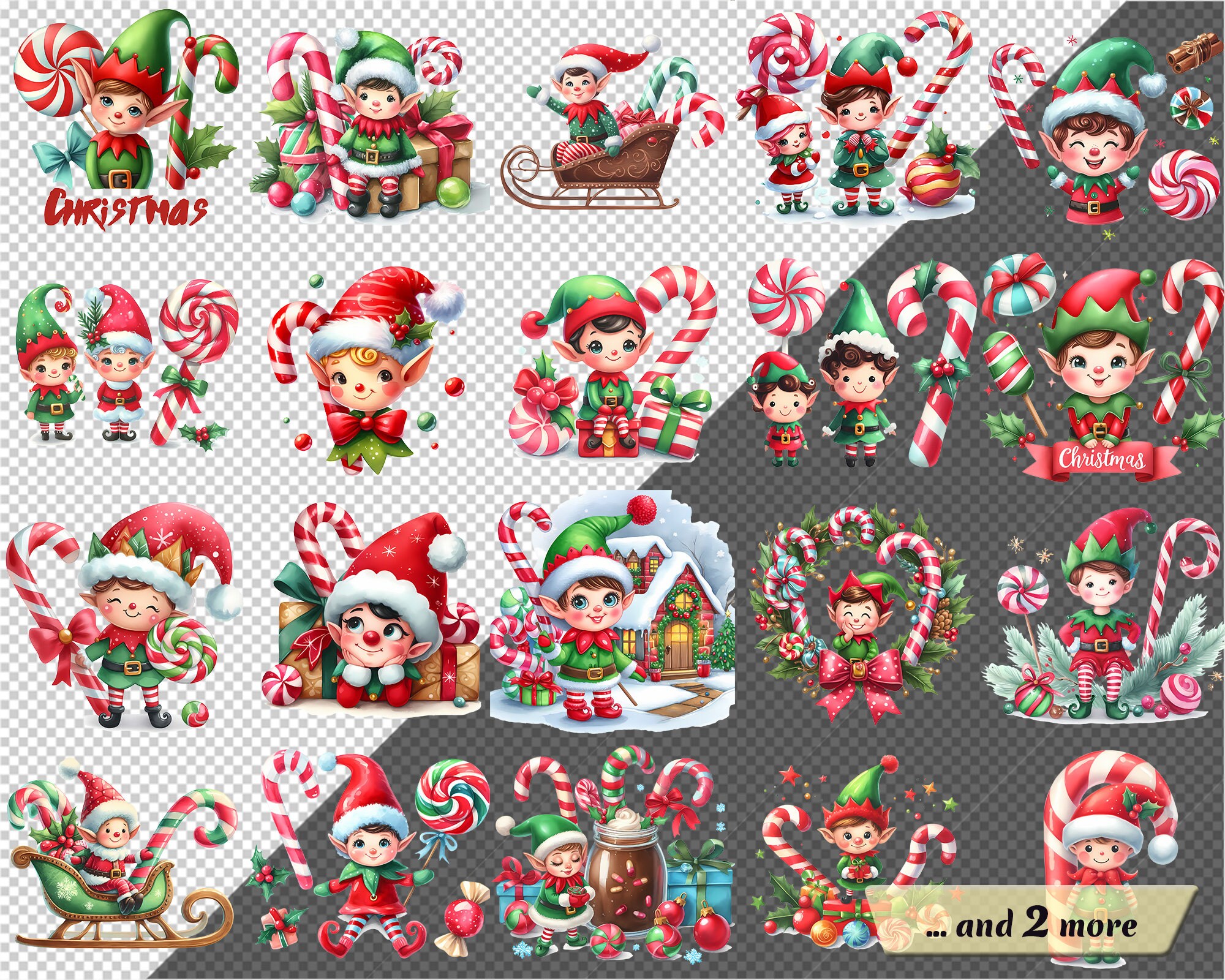 Watercolor Candy Elf Clipart, Candy Cane Pixie, Christmas Candies ...