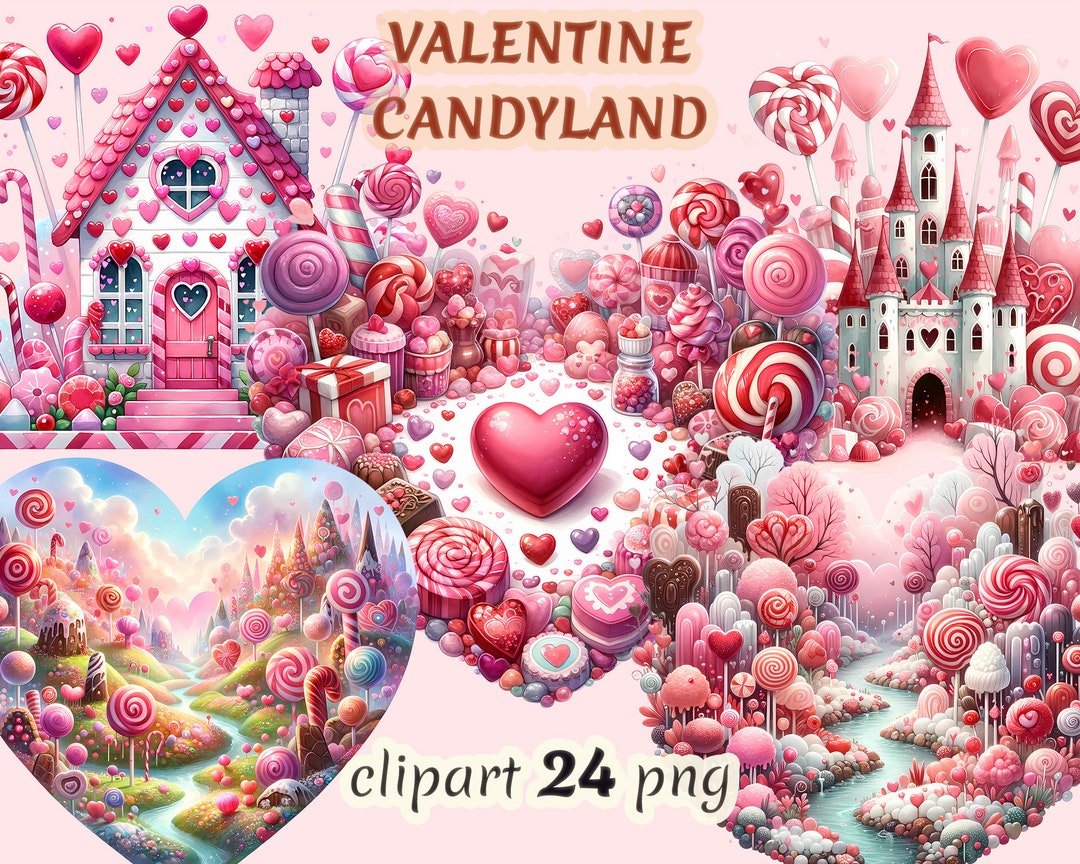 Watercolor Valentine Candyland Clipart, Sweet Candyland, Candy Party ...