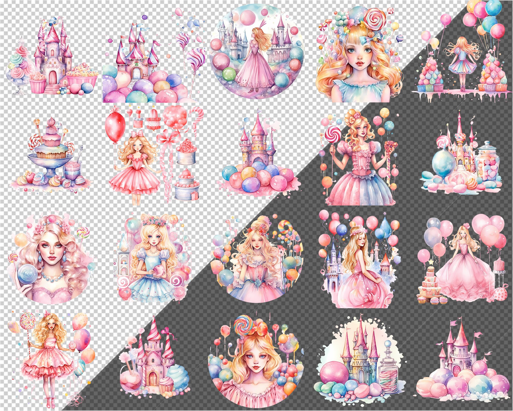 Watercolor Candy Princess Clipart, Candyland, Princess Birthday Party ...