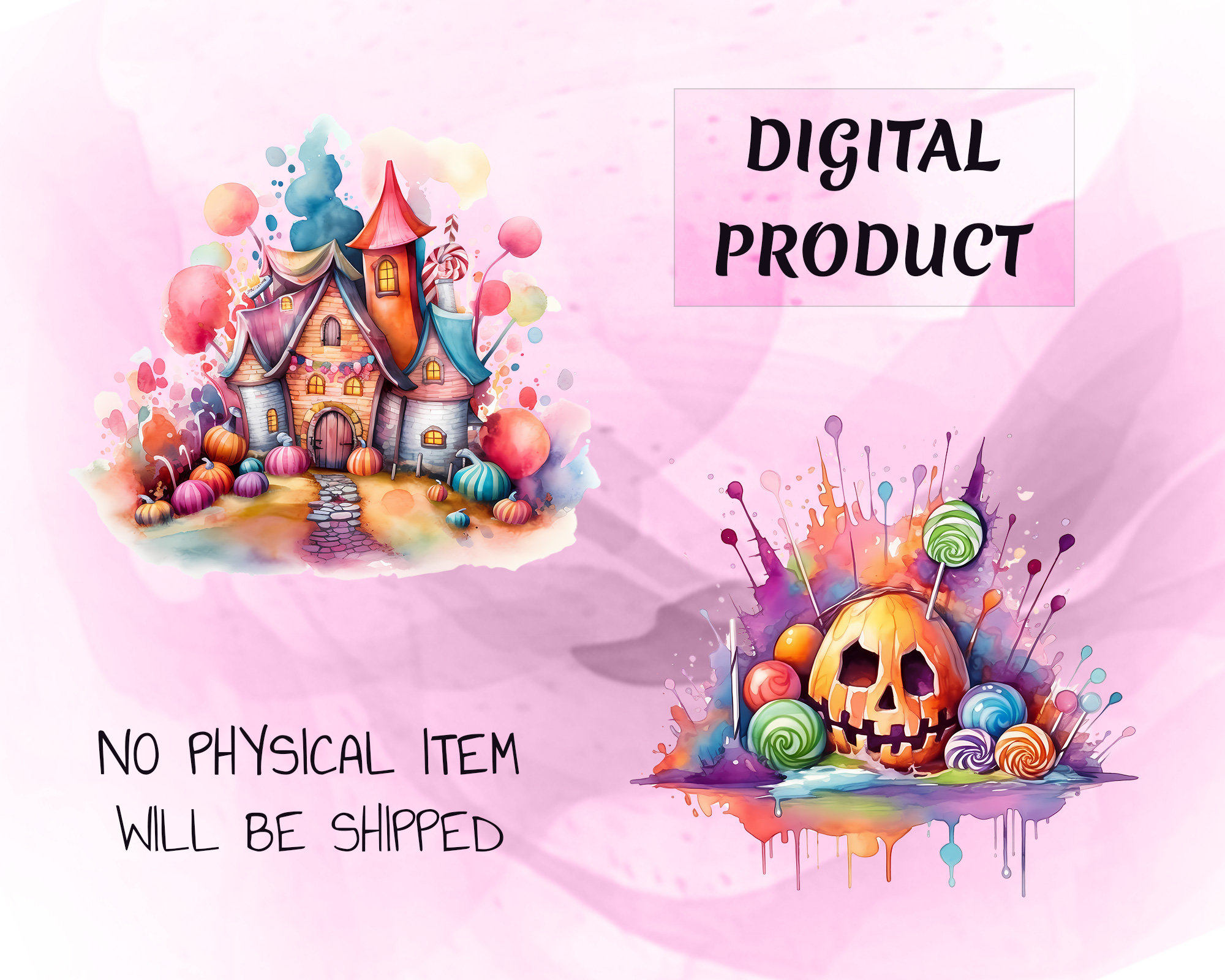 Watercolor Halloween Candyland Clipart Skull With Candy Trick or Treat ...