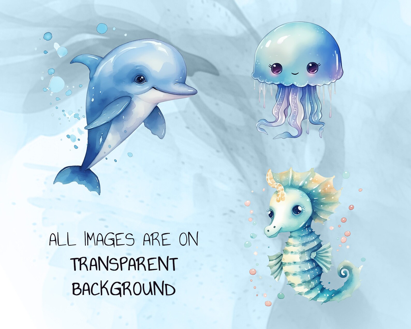 Watercolor Baby Sea Creatures Clipart, Cartoon Animals, Nursery Wall ...