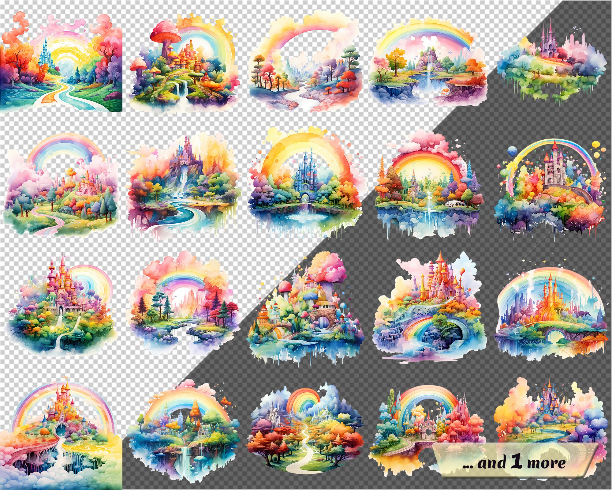 Watercolor Rainbow Land Clipart, Fairyland Clipart, Rainbow Castle ...