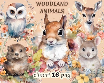 Woodland Animals Clipart Watercolor Clipart for Commercial - Etsy