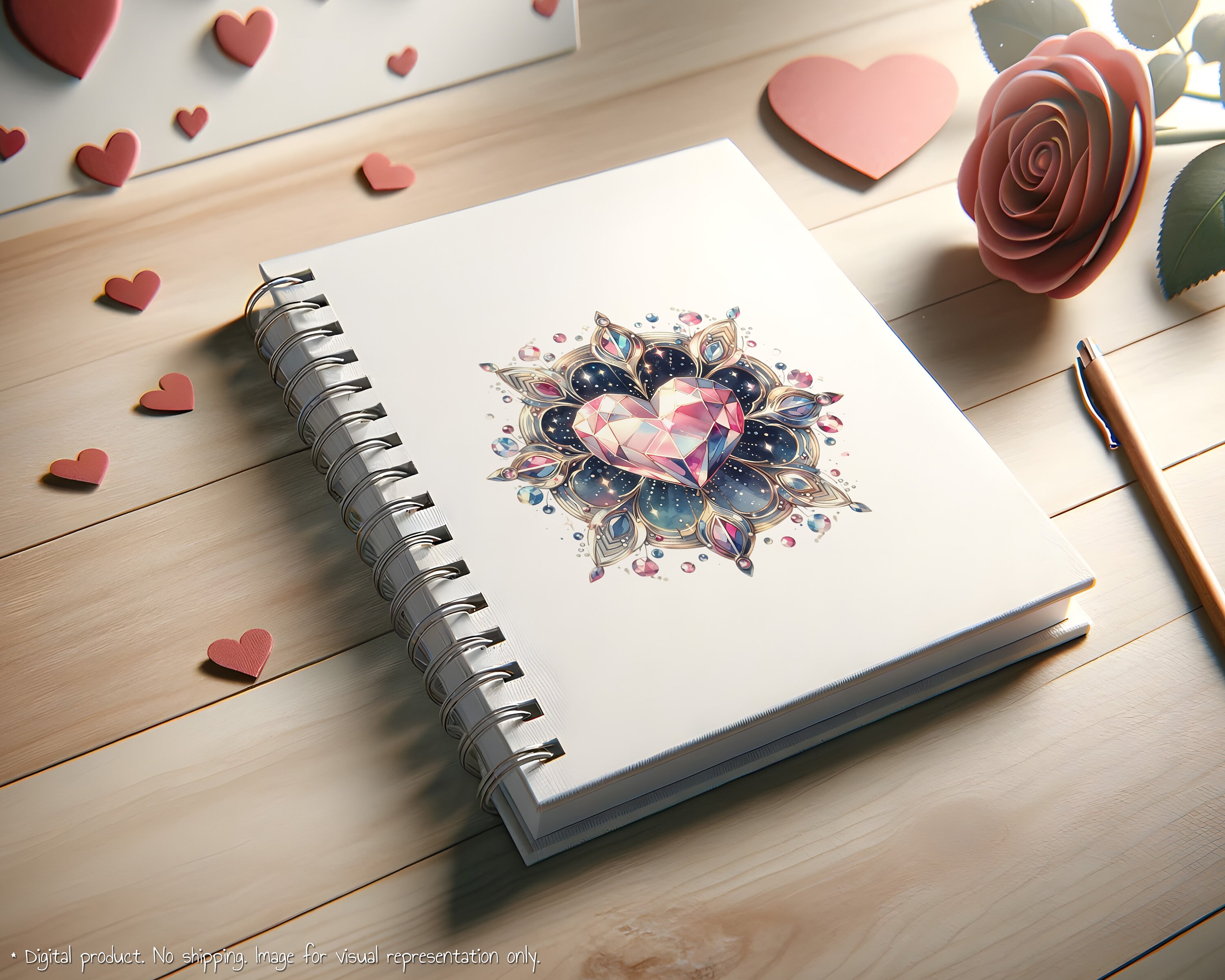 Watercolor Art Deco Heart Clipart, Sparkling Heart, Sparkling Brooch ...