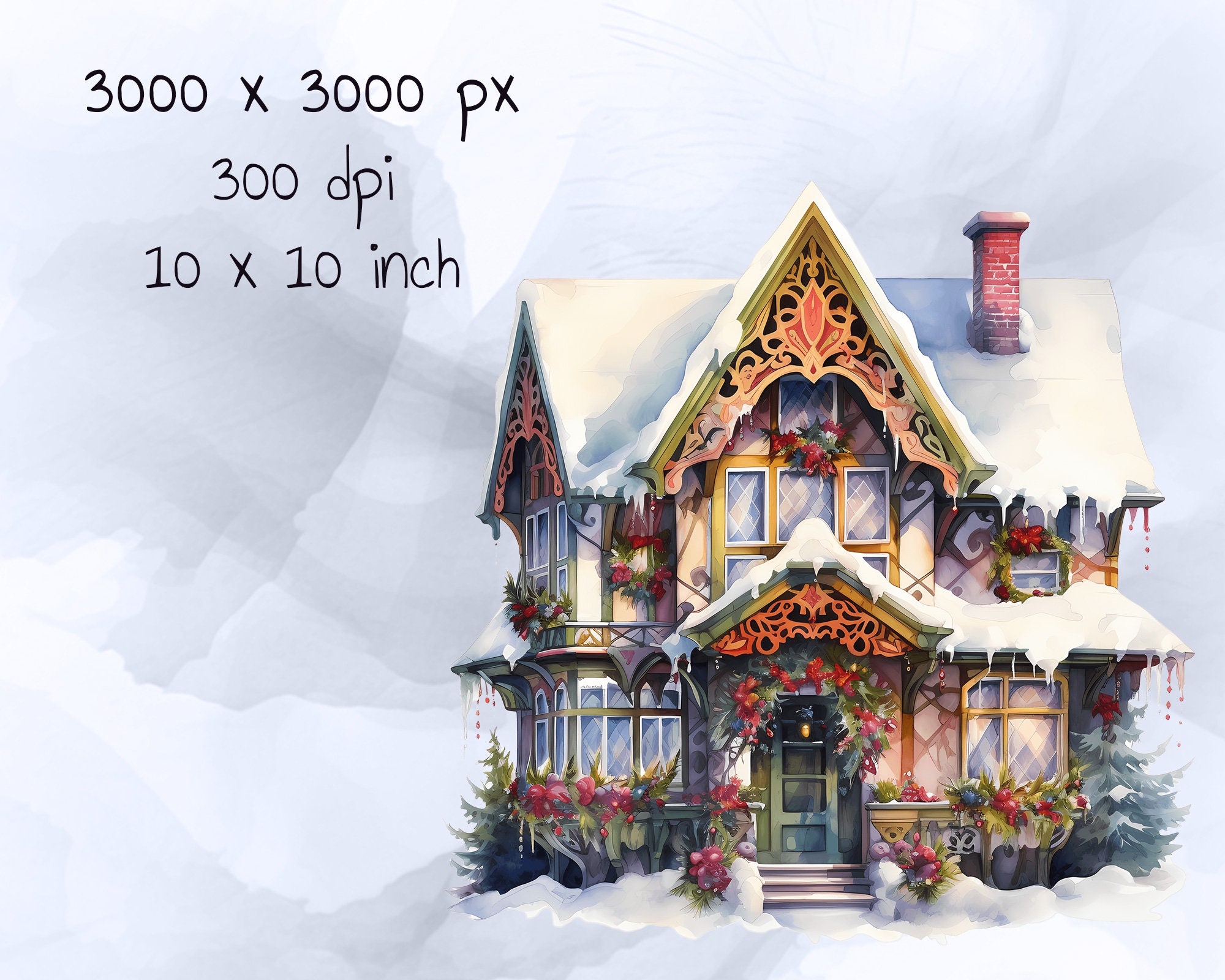 Watercolor Christmas Cottage House Clipart Snovy Houses - Etsy
