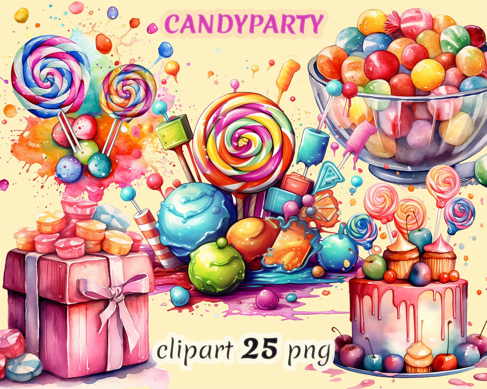 Watercolor Candyparty Clipart Kids Party Sweets Jar Candy - Etsy Australia