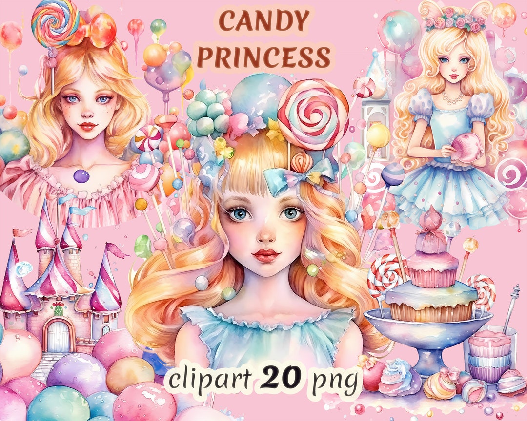 Watercolor Candy Princess Clipart, Candyland, Princess Birthday Party ...
