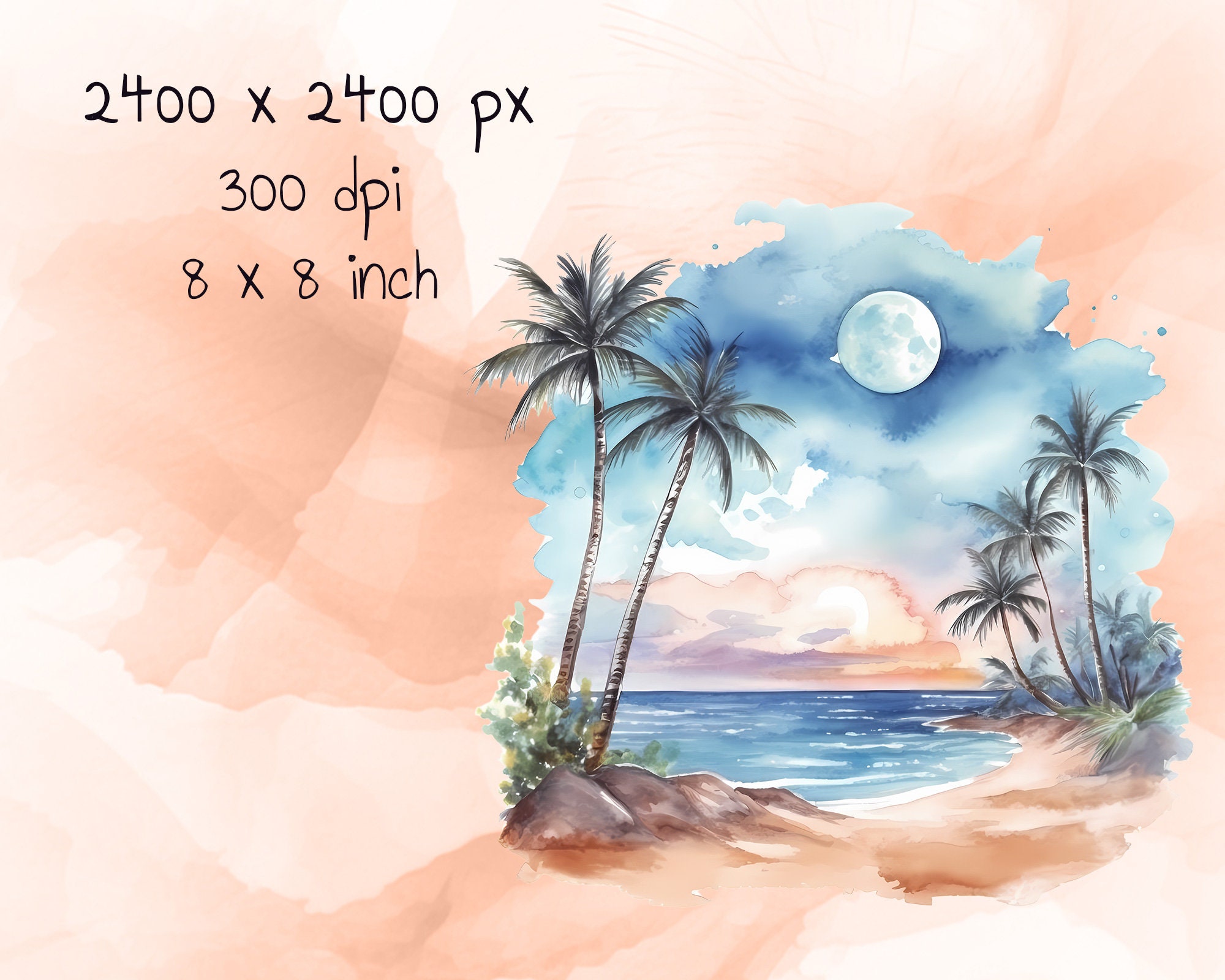 Watercolor Beach Clipart, Summer Vacation, Nautical Landscape, Seashore ...