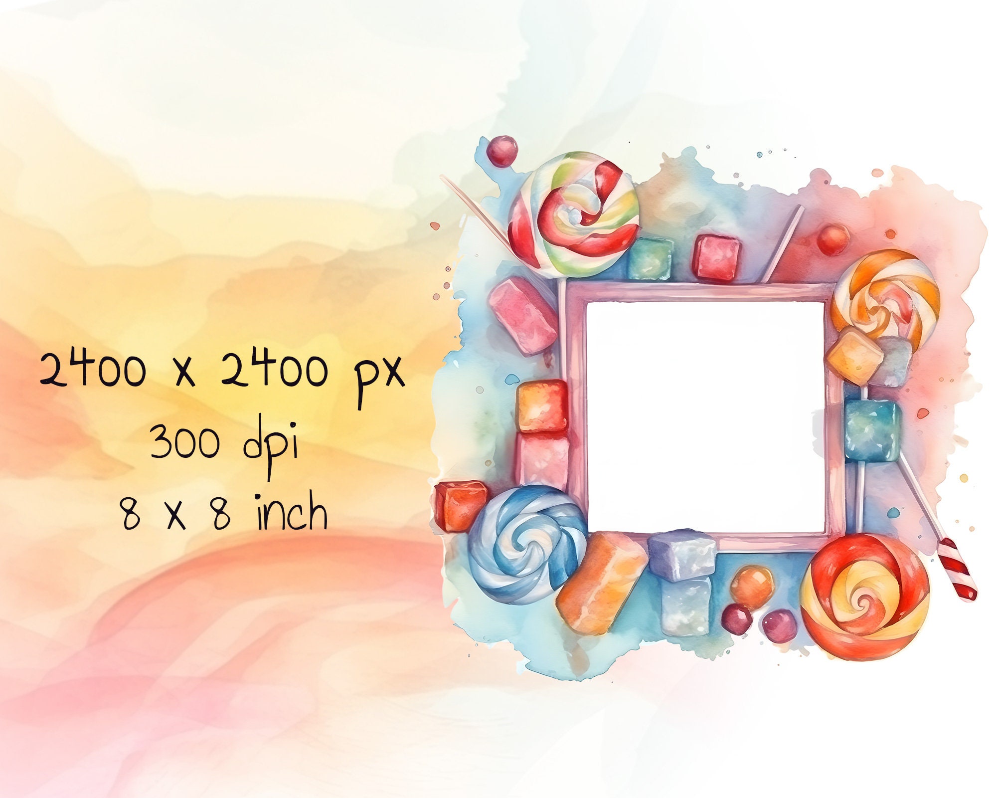 Watercolor Candy Frames Clipart Bundle on Transparent Background ...