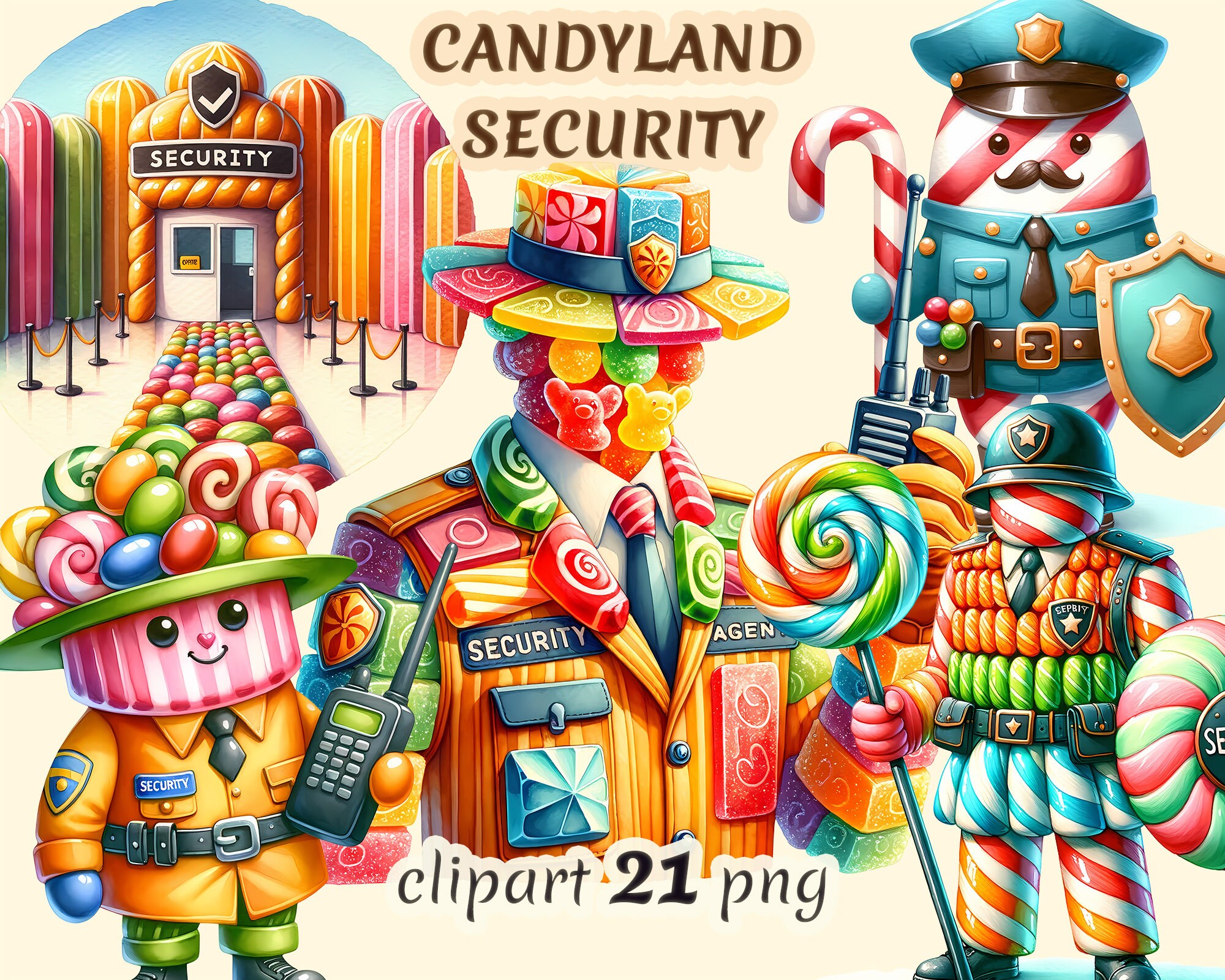 Watercolor Candyland Security Clipart, Candyland Figurines, Candy ...