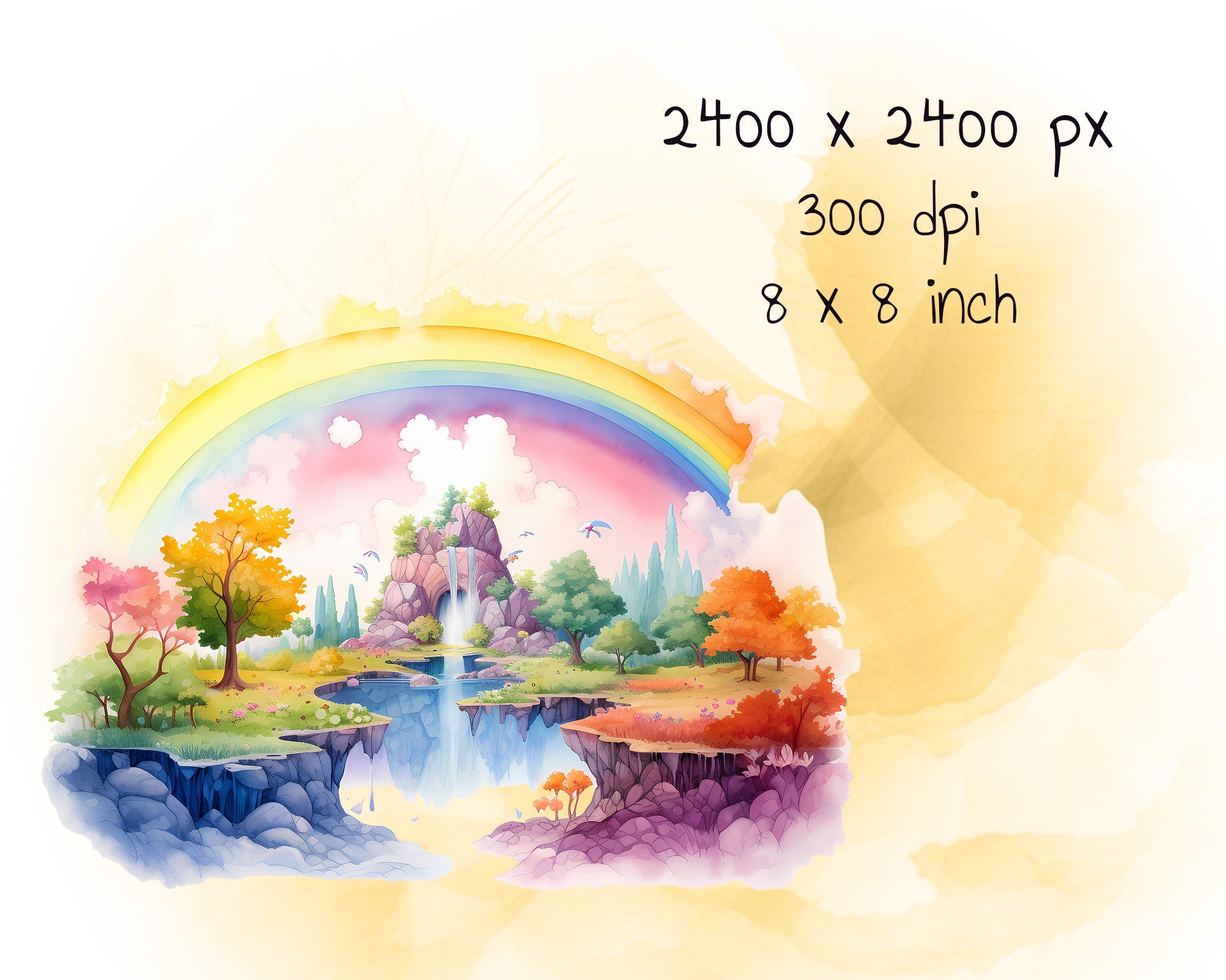 Watercolor Rainbow Land Clipart, Fairyland Clipart, Rainbow Castle ...
