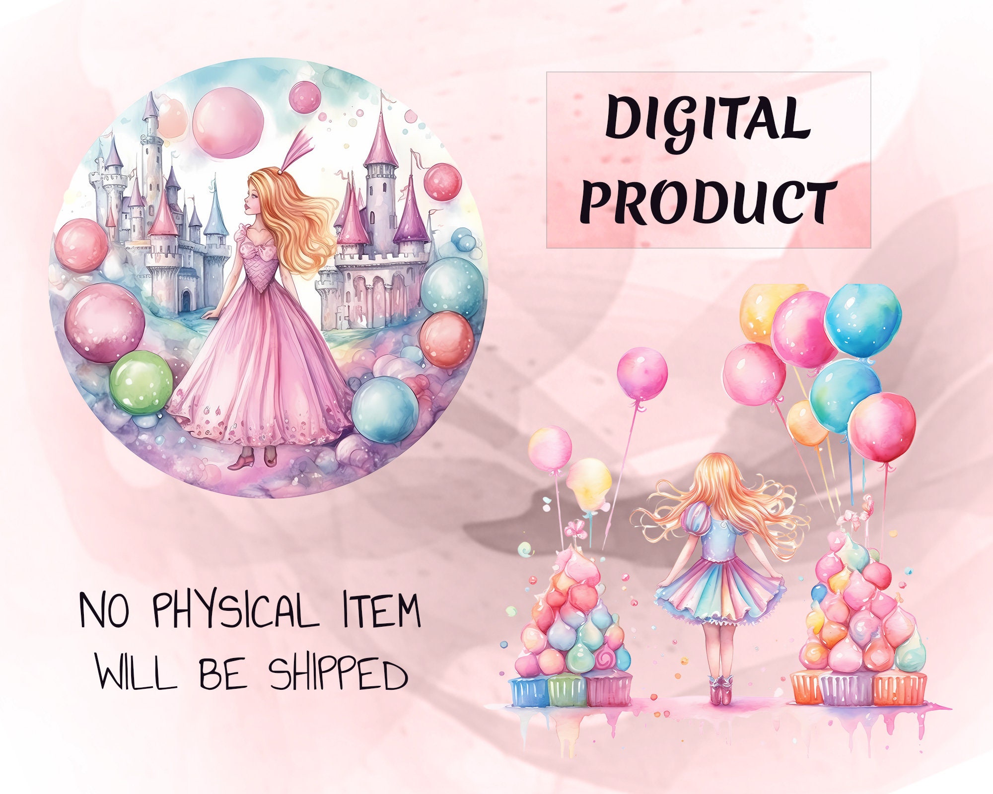 Watercolor Candy Princess Clipart, Candyland, Princess Birthday Party ...