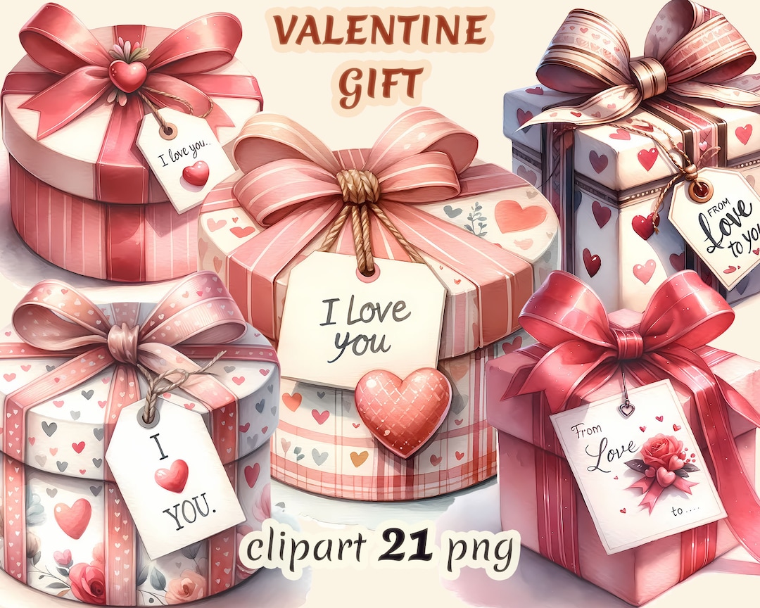 Watercolor Valentine Gift Clipart Romantic Gift Gift With - Etsy
