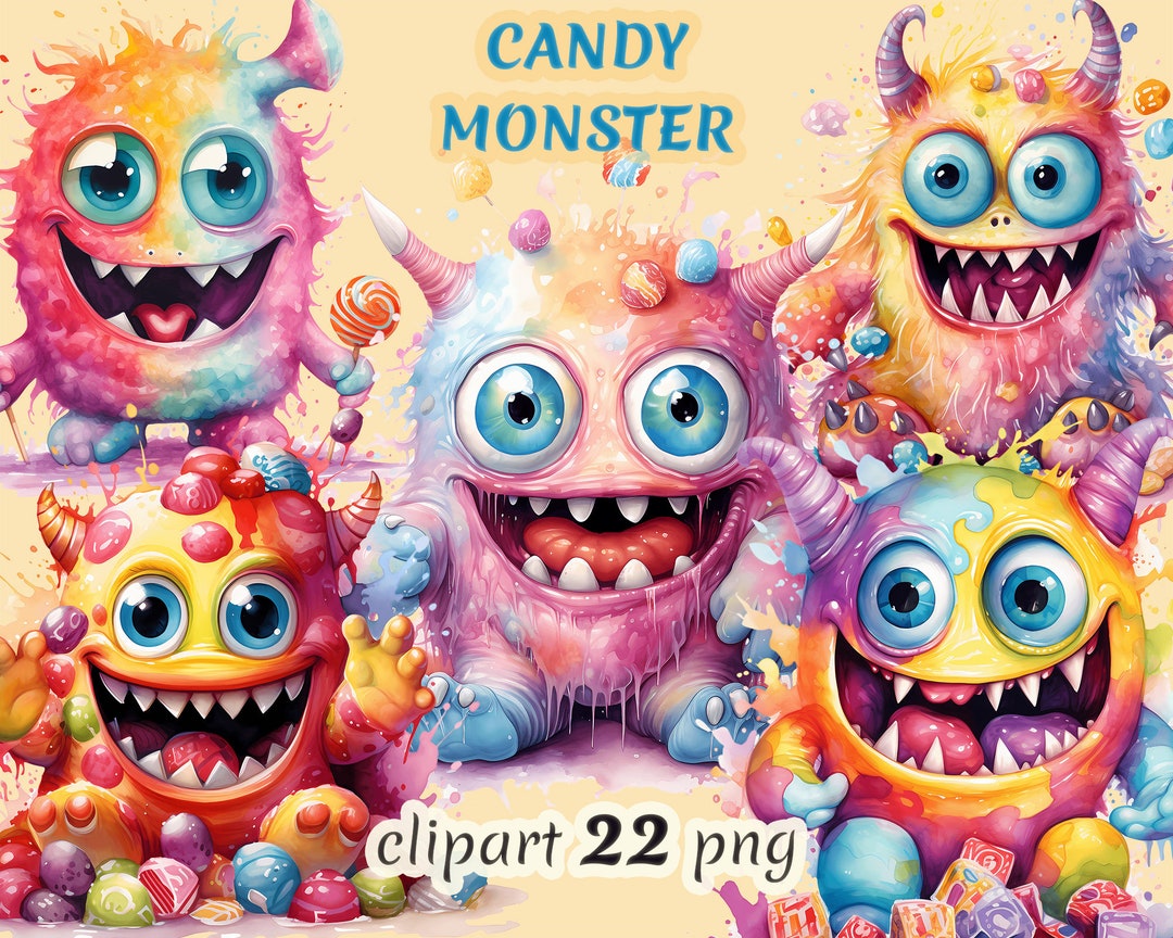 Watercolor Candy Monster Clipart Halloween Monsters - Etsy