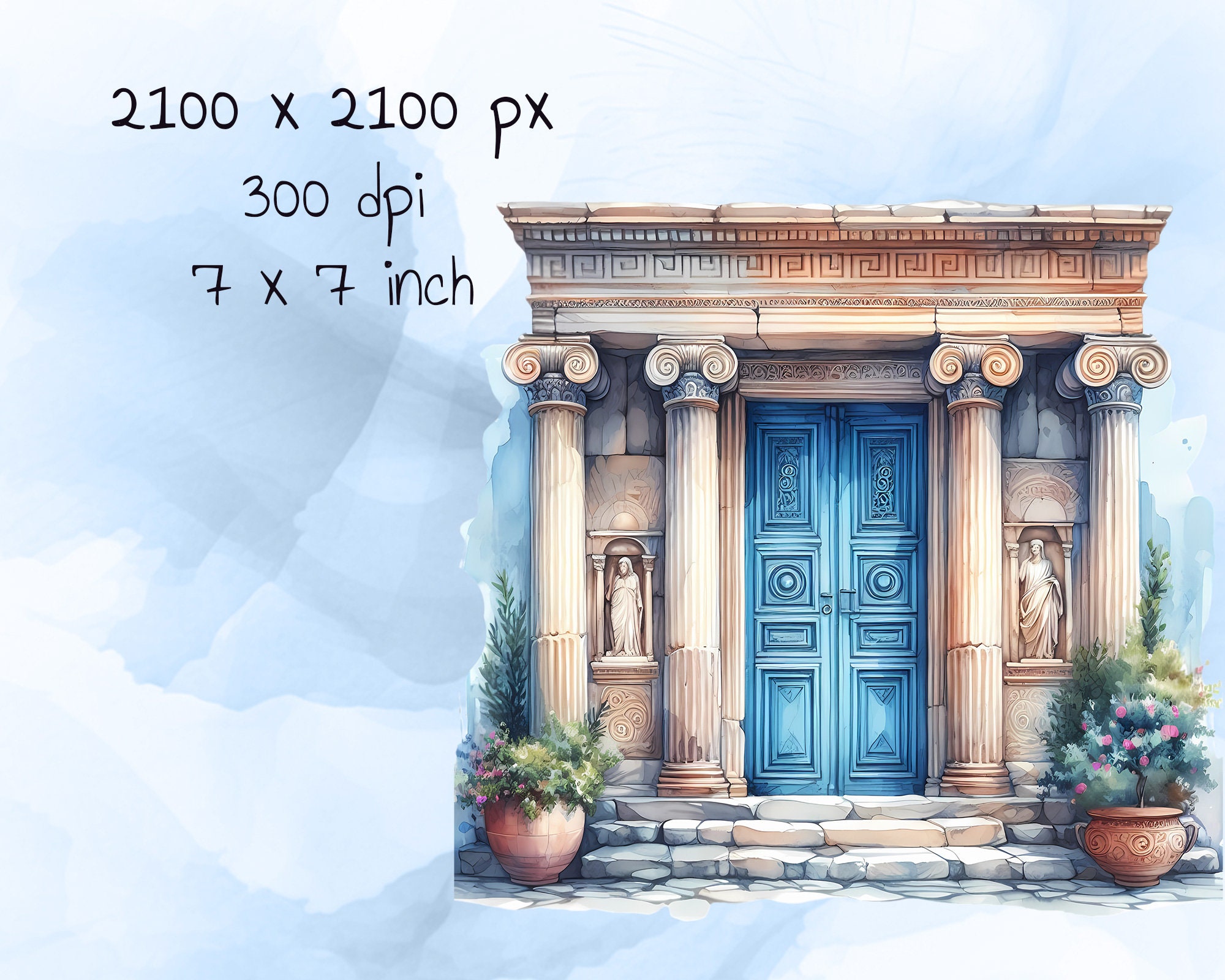 Watercolor Greek Door Clipart, Mediterranean Door, Antic Wooden Door ...