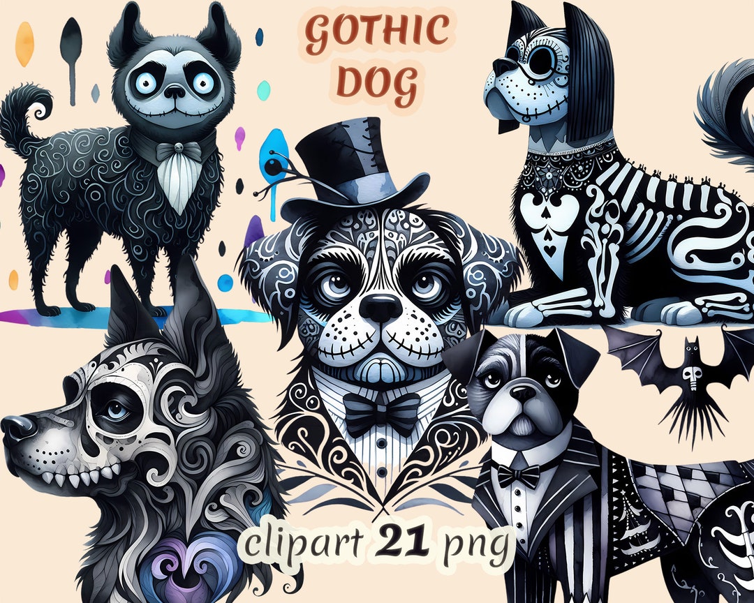 Watercolor Gothic Dog Clipart, Quirky Black Dog, Her Majesty Dog, King ...