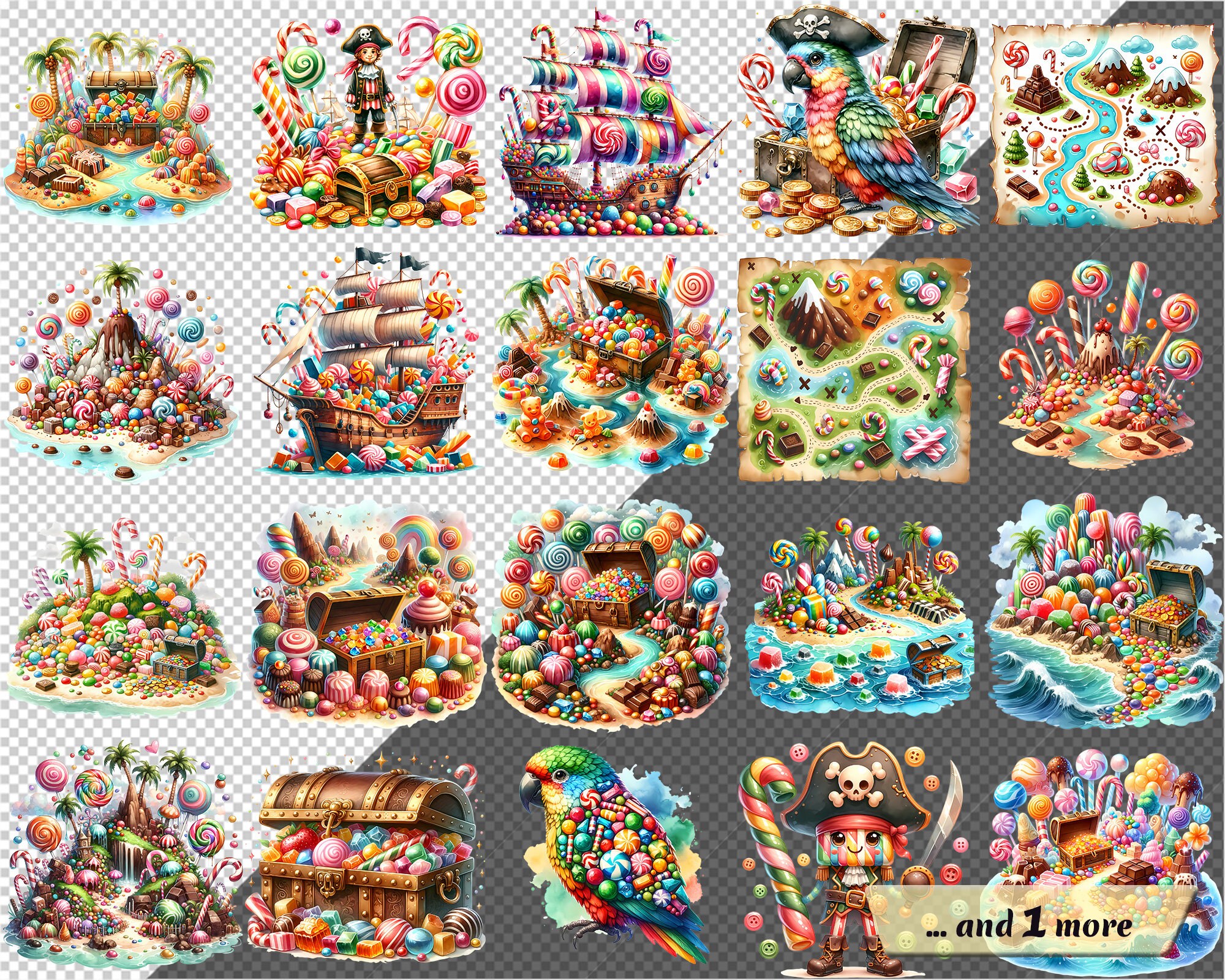 Watercolor Candyland Treasure Island Clipart, Candy Treasure Map, Candy ...