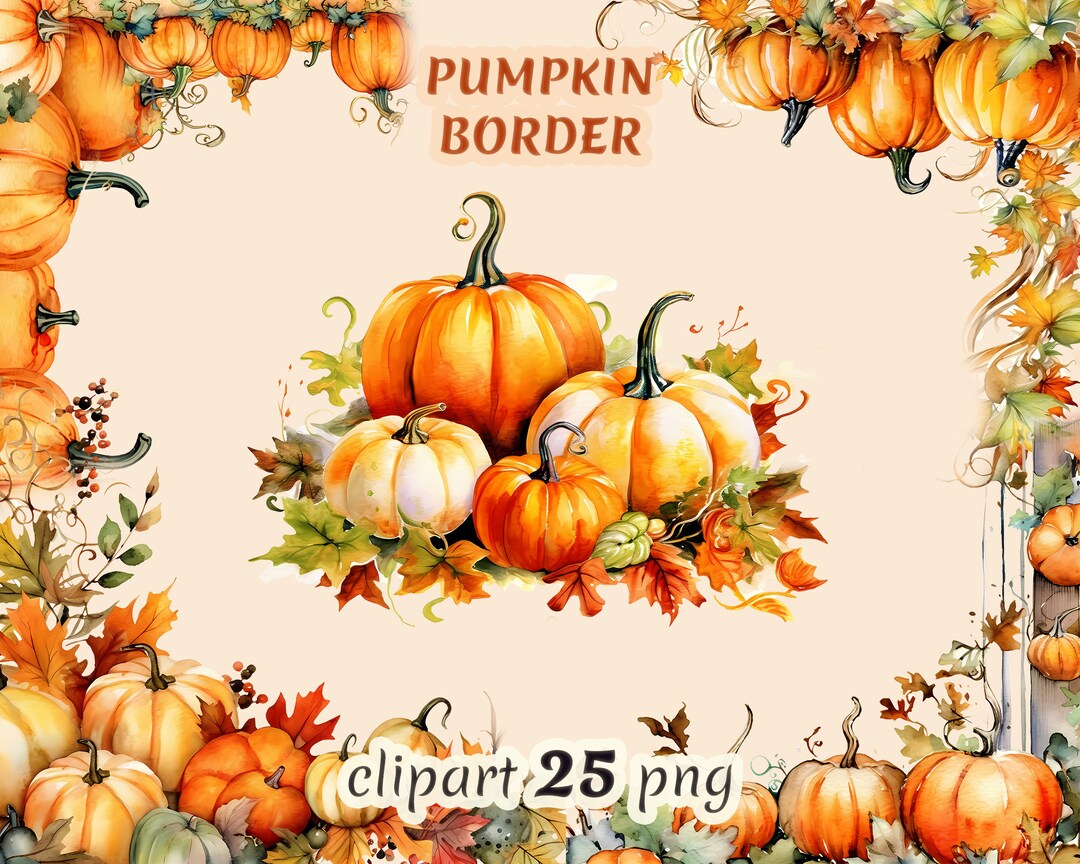 Watercolor Pumpkin Border Clipart Pumpkin Mug Art Halloween - Etsy