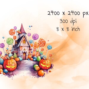 Watercolor Halloween Candyland Clipart Skull With Candy Trick or Treat ...
