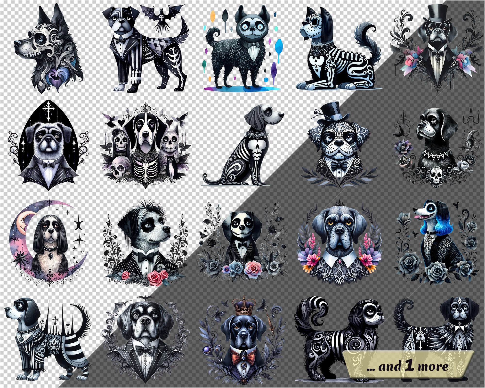 Watercolor Gothic Dog Clipart, Quirky Black Dog, Her Majesty Dog, King ...