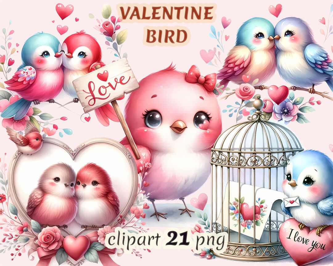 Watercolor Valentine Bird Clipart Pastel Love Bird Love Bird - Etsy