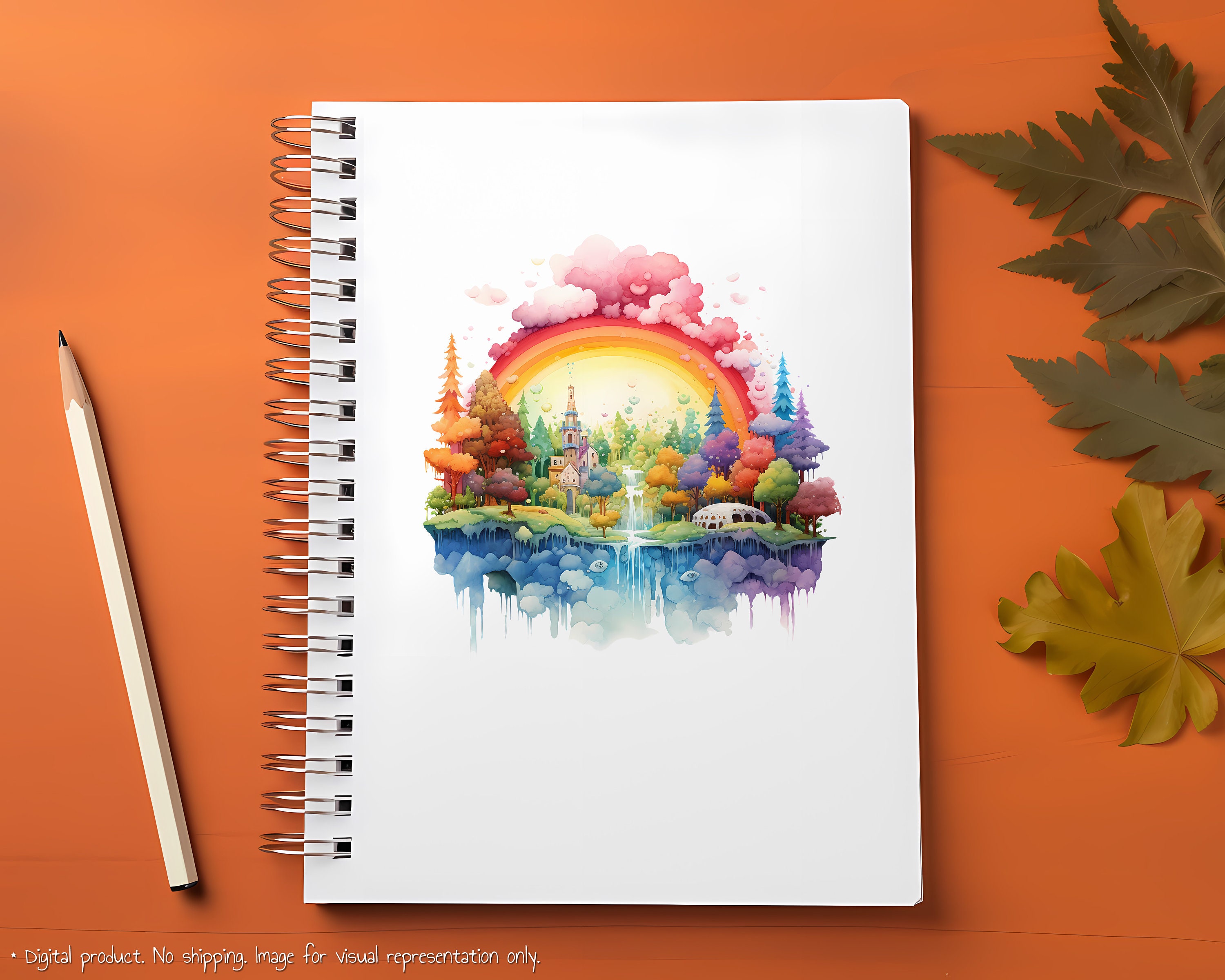 Watercolor Rainbow Land Clipart, Fairyland Clipart, Rainbow Castle ...