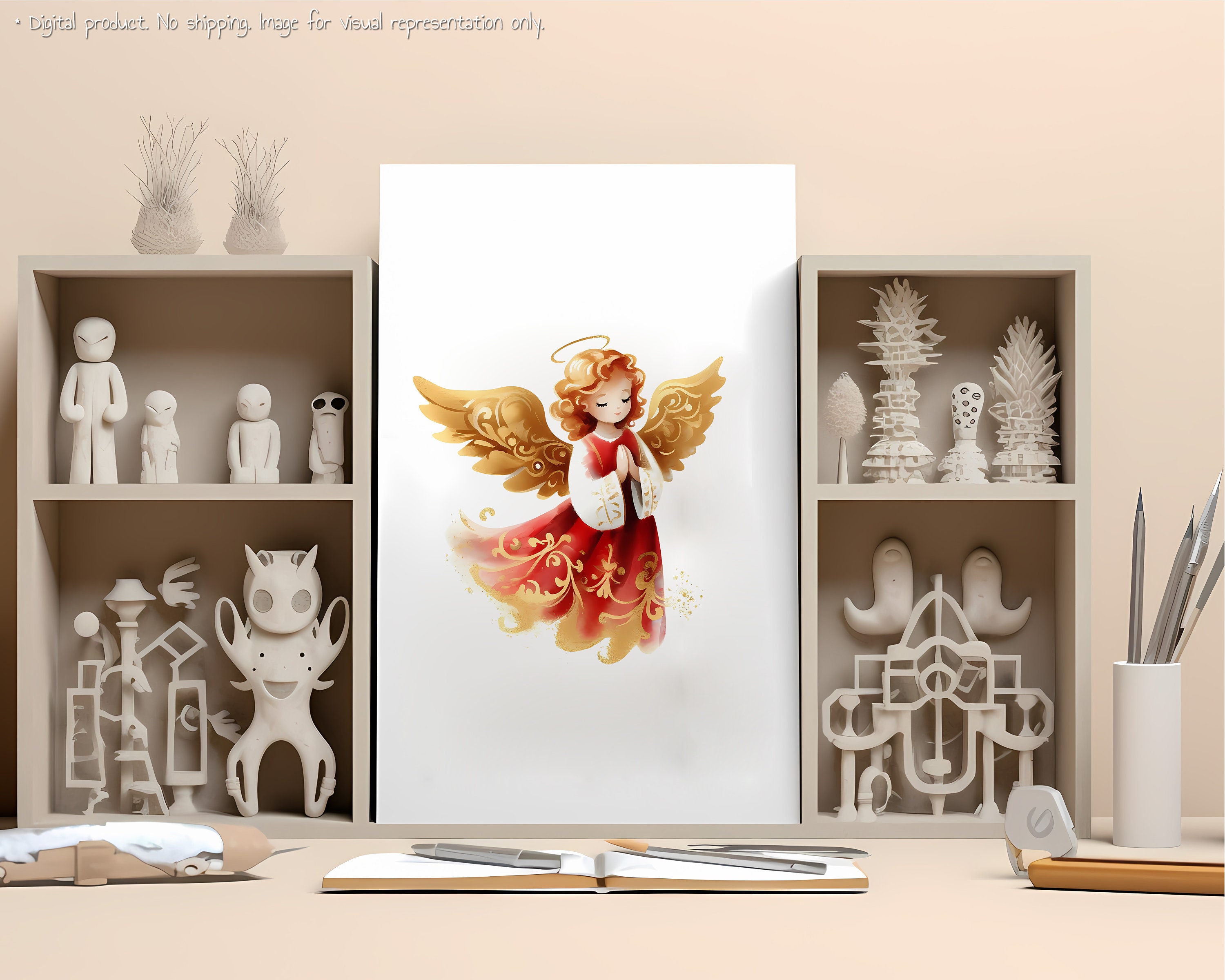 Watercolor Gold Christmas Angel Clipart, Christian Clipart, Golden ...