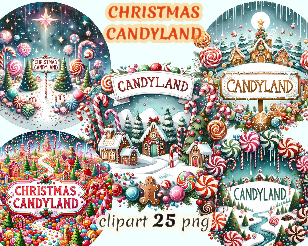 Watercolor Christmas Candyland Clipart, Santa Sweetland, Christmas ...