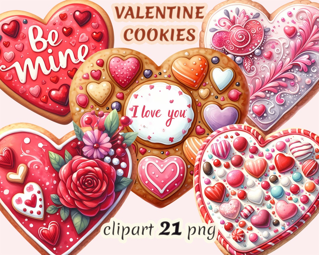 Watercolor Valentine Cookies Clipart, Valentine Clipart, Valetine ...