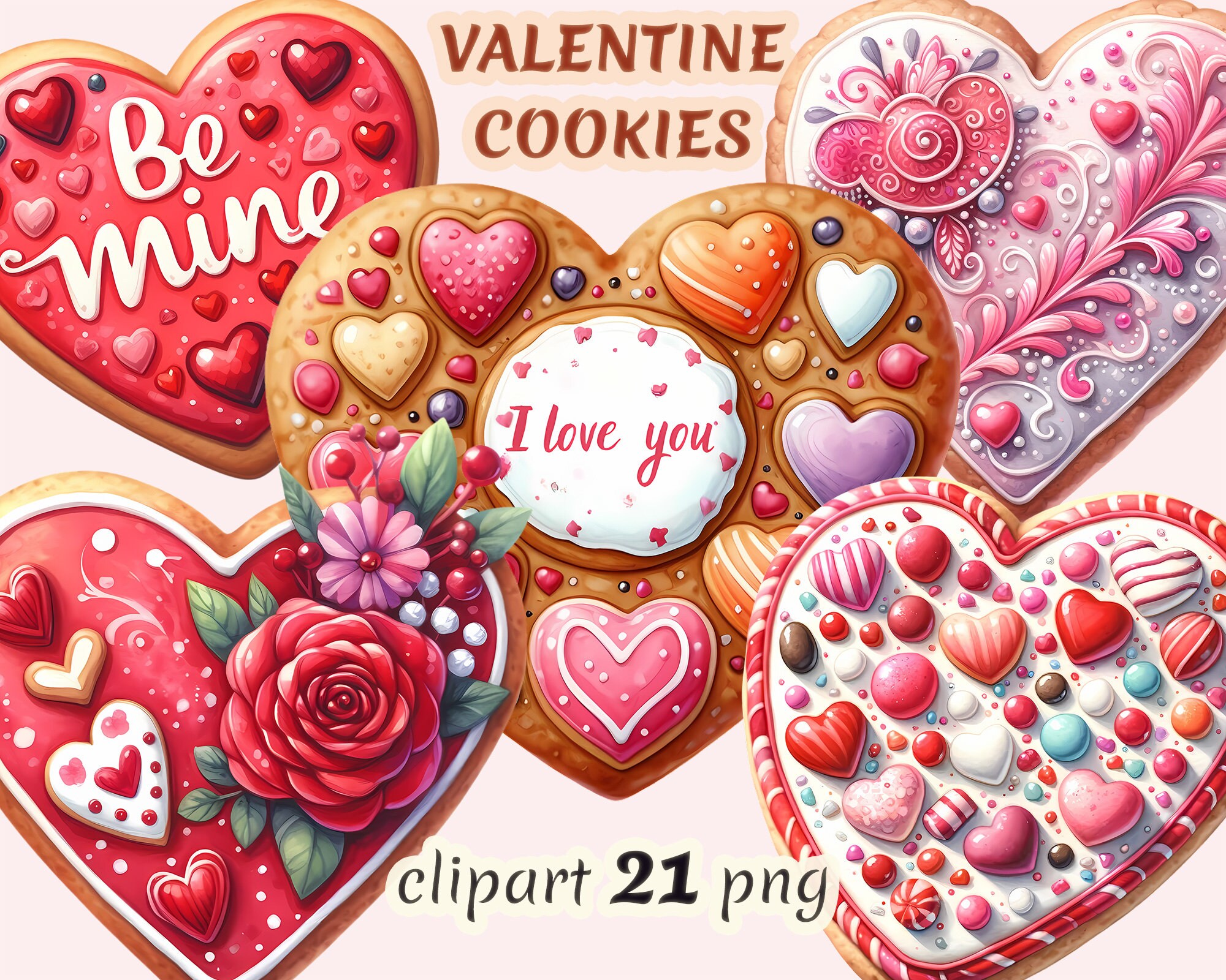 Watercolor Valentine Cookies Clipart, Valentine Clipart, Valetine ...