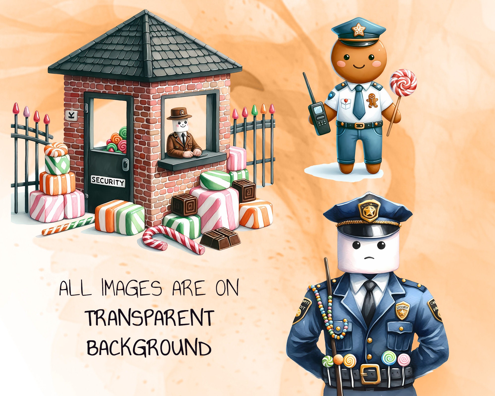 Watercolor Candyland Security Clipart, Candyland Figurines, Candy ...