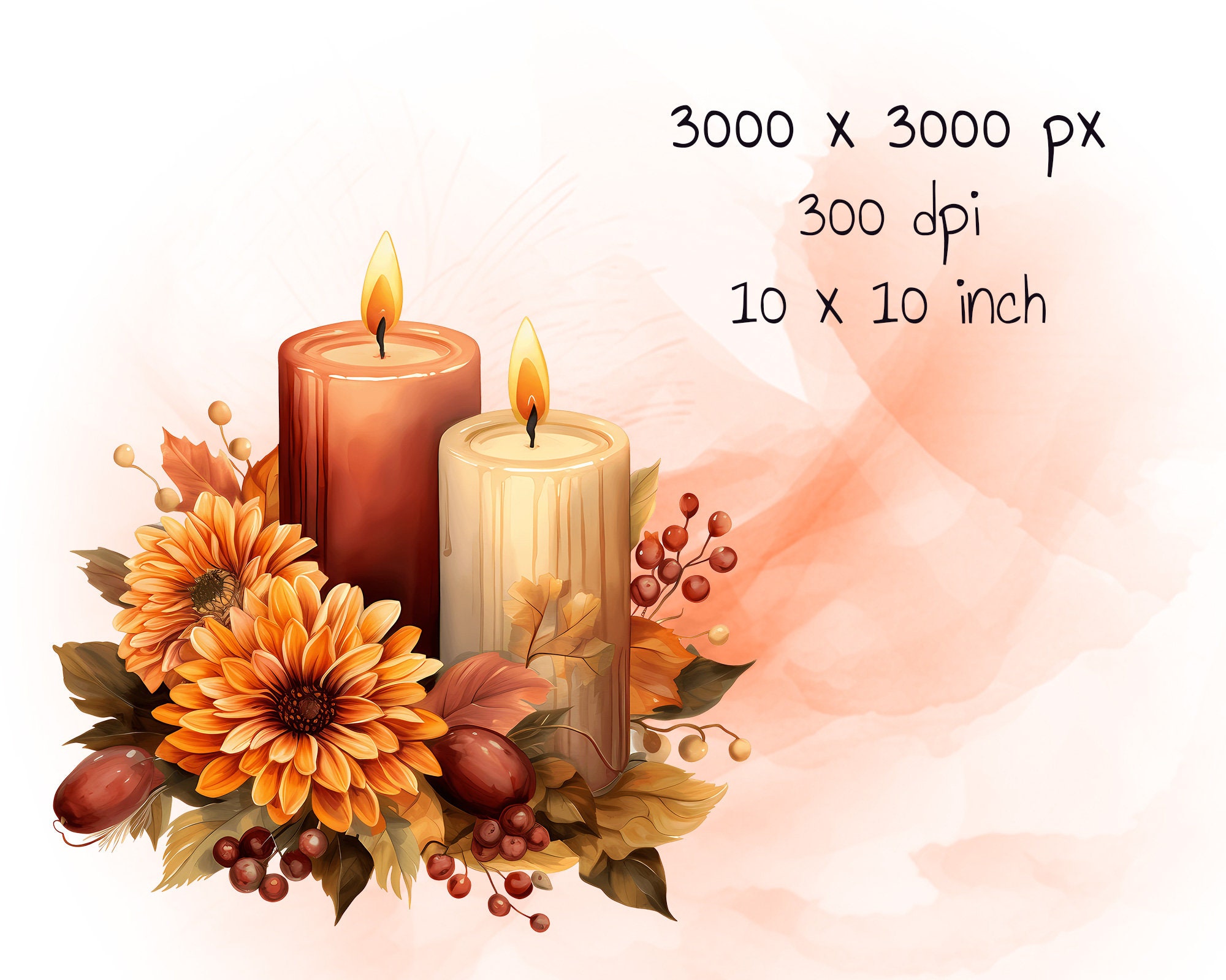 Watercolor Autumn Candles Clipart, Fall Decoration, Floral Autumn ...