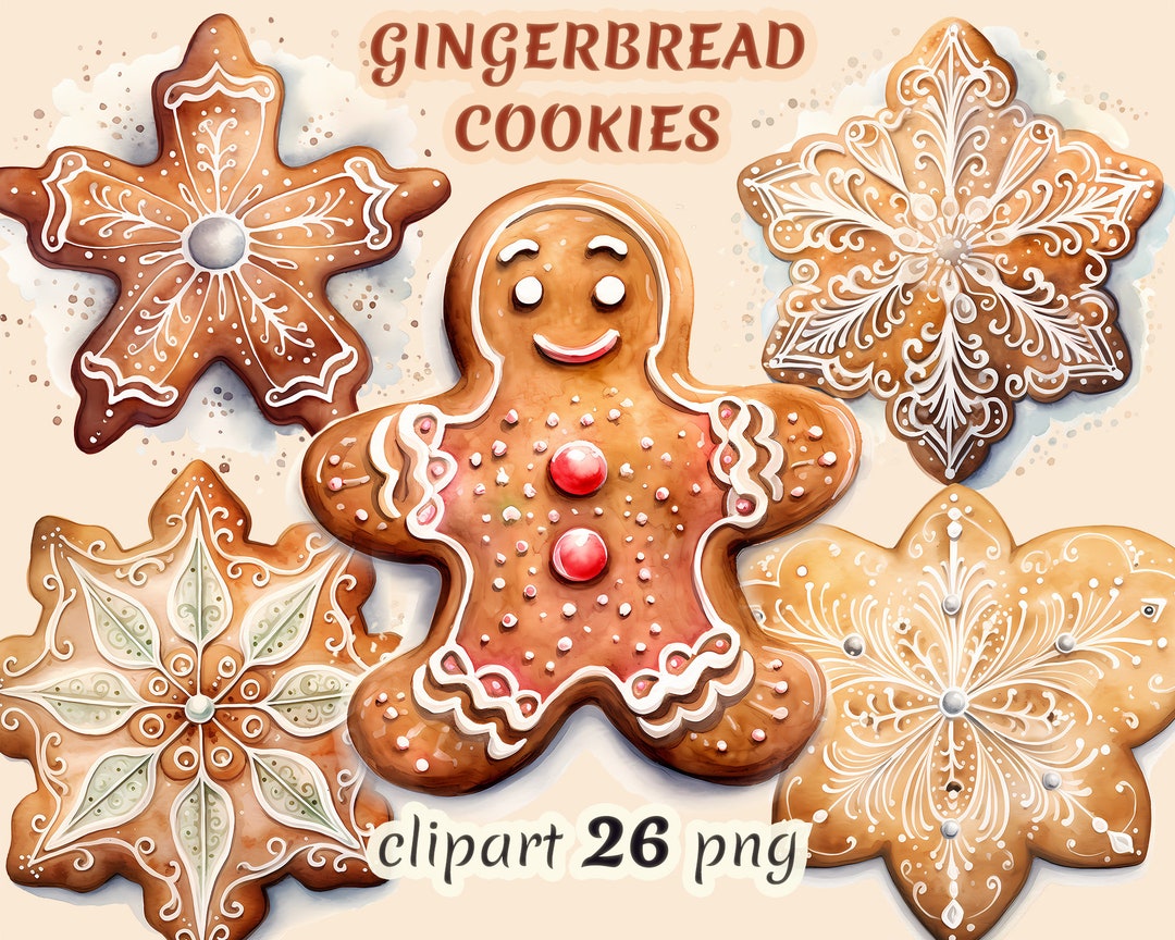 Watercolor Gingerbread Cookies Clipart Christmas Cookie - Etsy